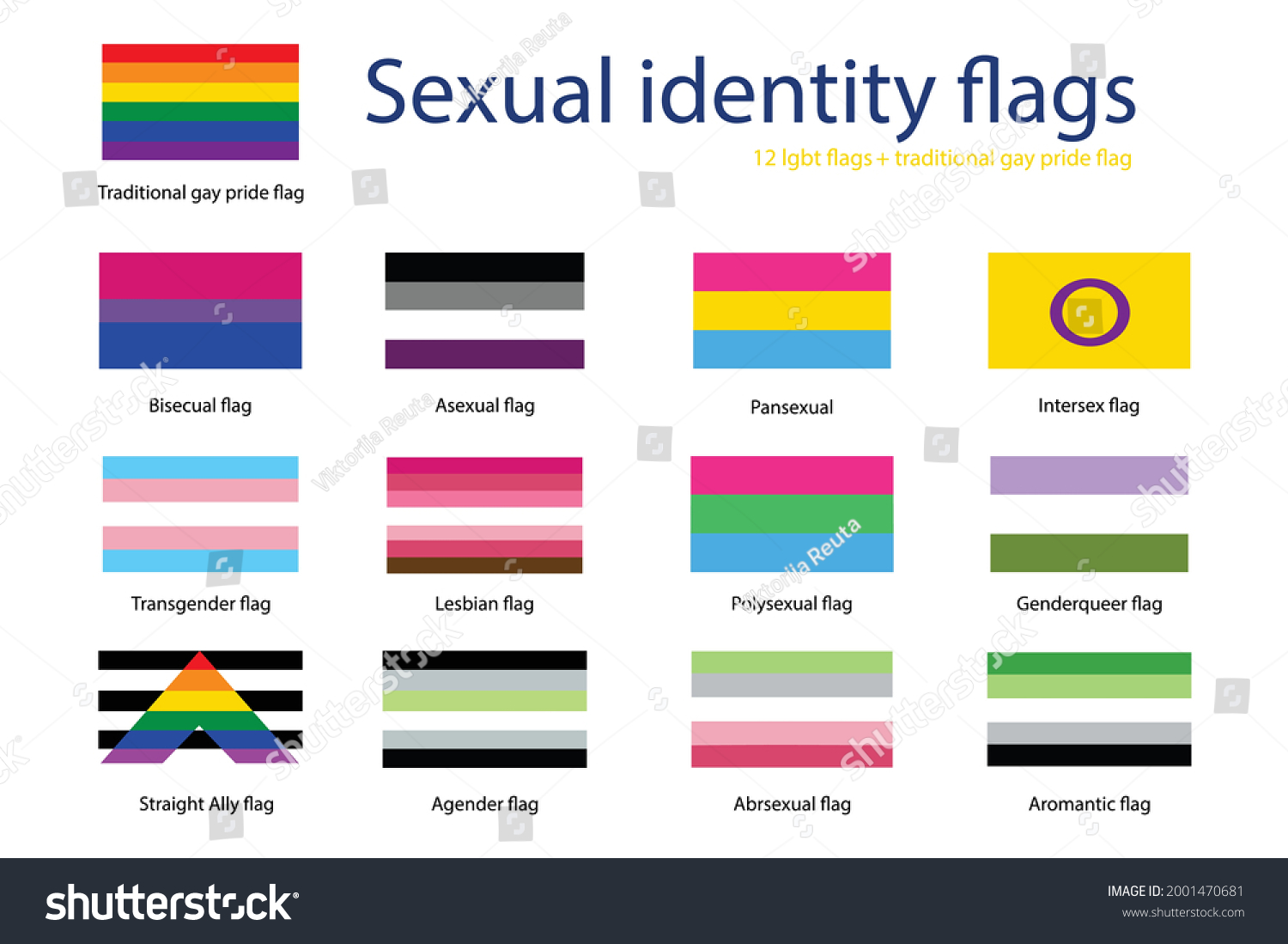 Sexual Identity Pride Flags Set Lgbt เวกเตอร์สต็อก ปลอดค่าลิขสิทธิ์