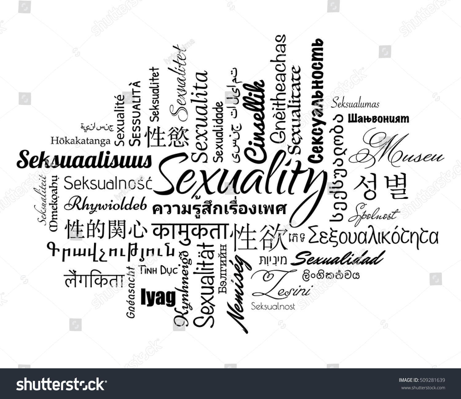 Sexuality Wordcloud Different Languages Vector Illustration Stock