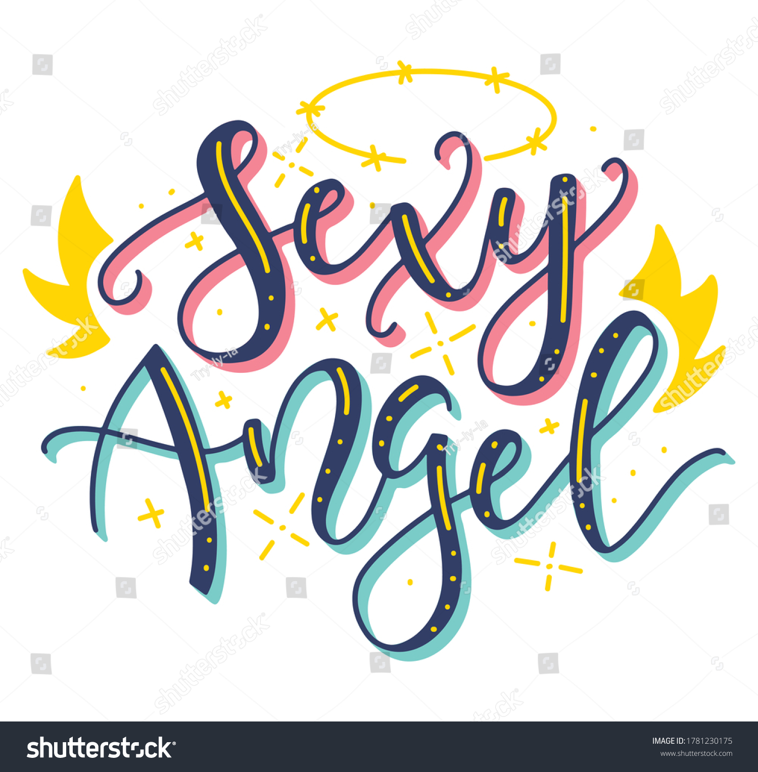 Sexy Angel Multicolored Illustration Wings Halo Stock Vector Royalty Free 1781230175