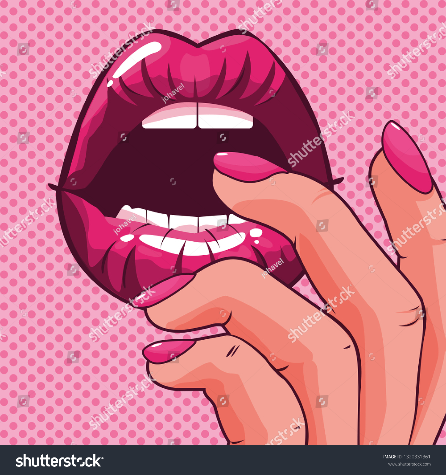 Sexy Female Lips Pop Art Style เวกเตอร์สต็อก ปลอดค่าลิขสิทธิ์