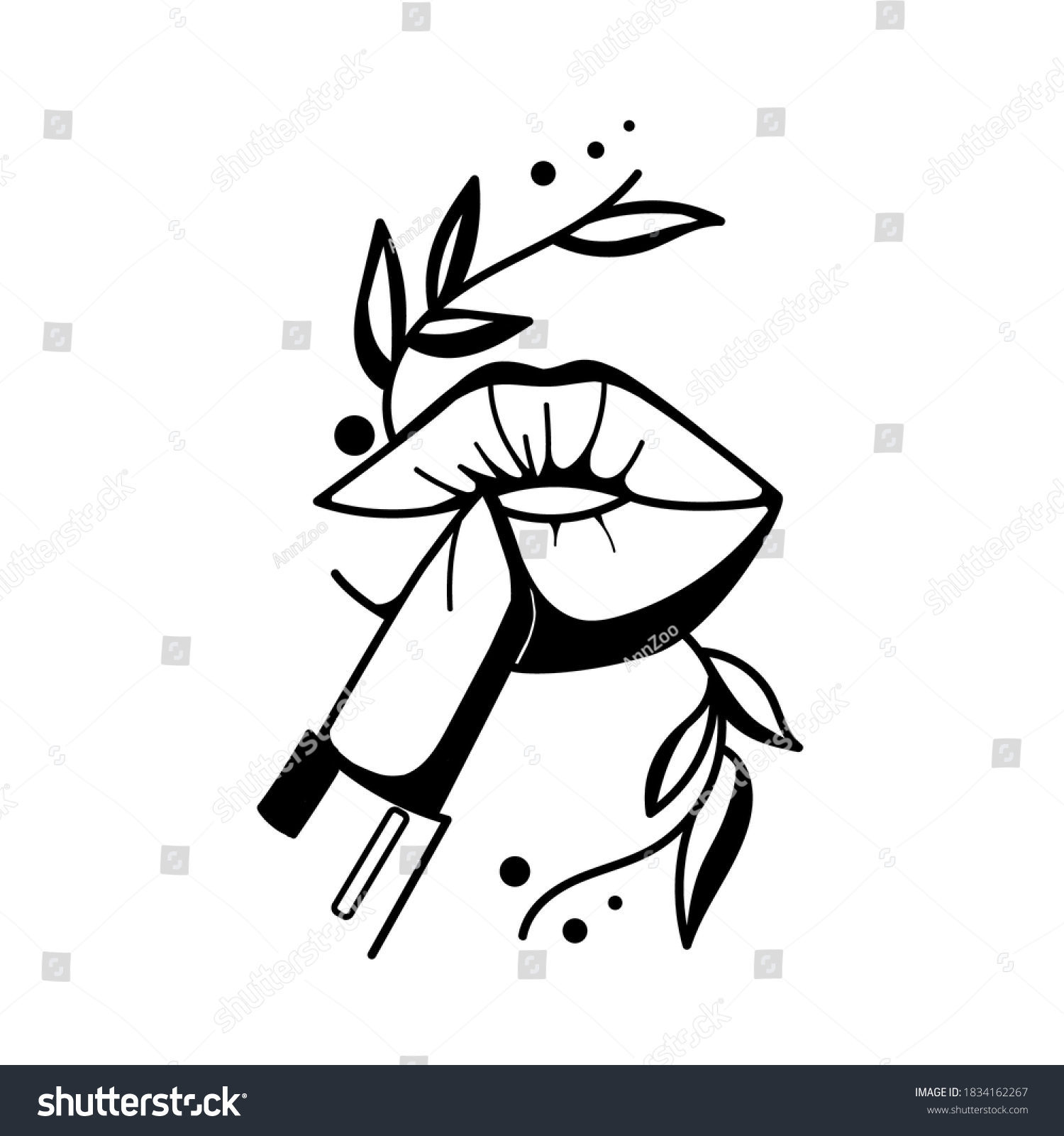 Sexy Lips Lipstick Stile Lineart Stock Vector Royalty Free 1834162267