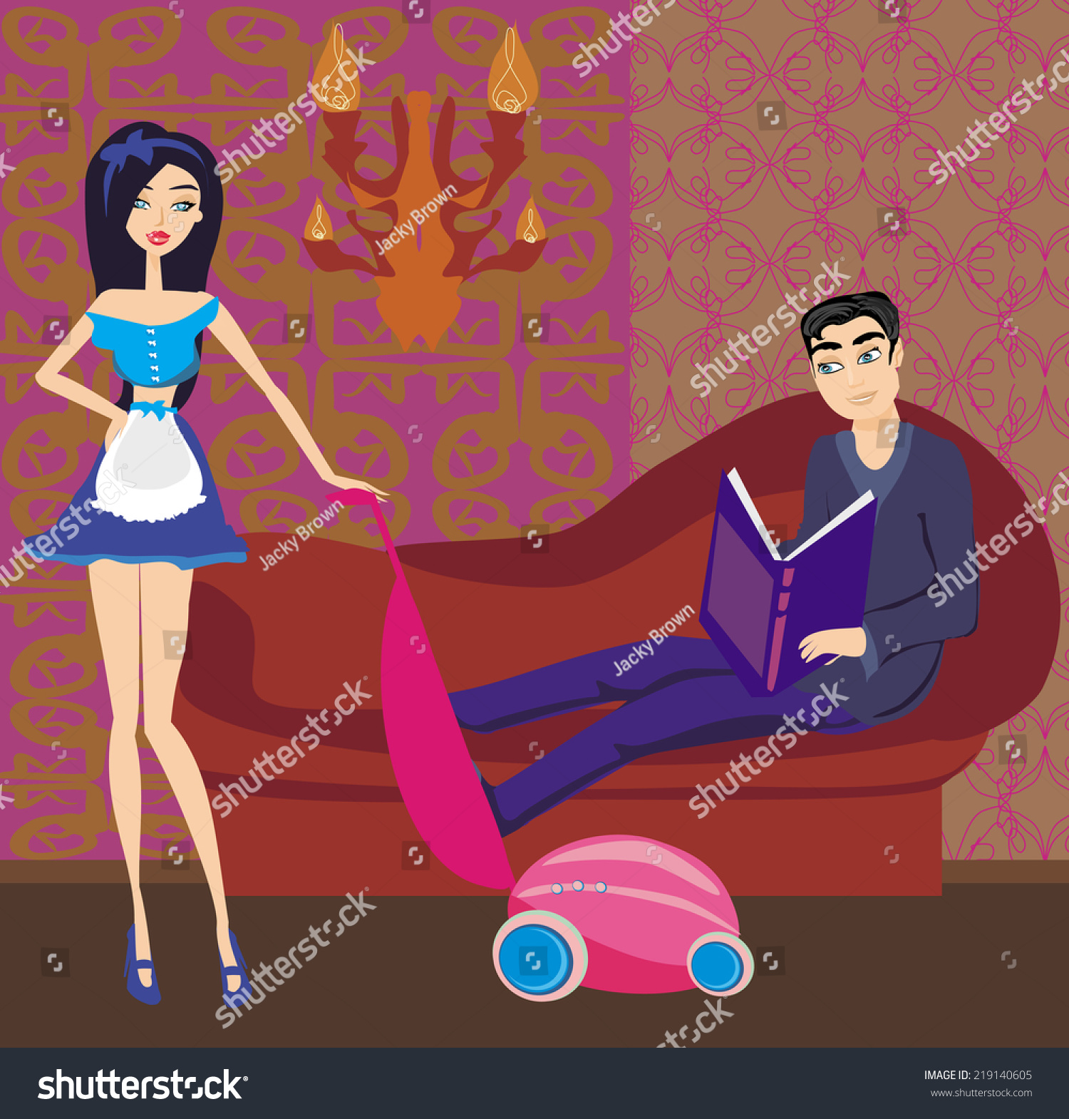 Sexy Pinup Style French Maid Cleans Stock Vector Royalty Free 219140605