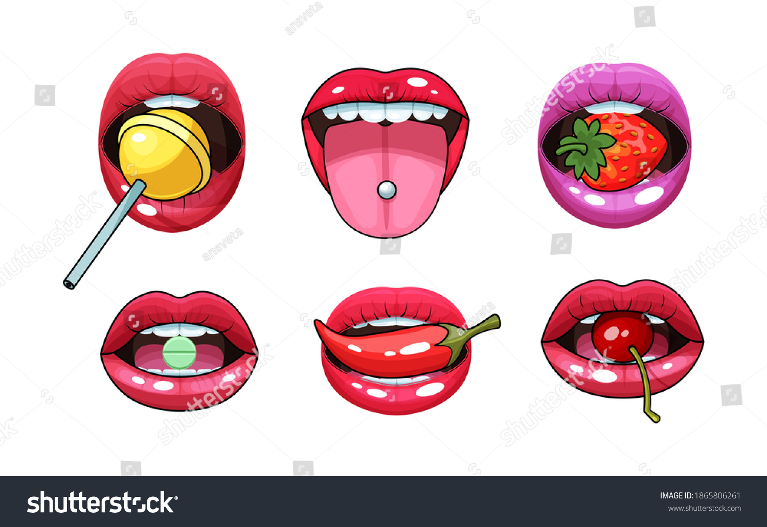 Sexy Woman Mouth Set Red Sexy Stock Vector Royalty Free 1865806261