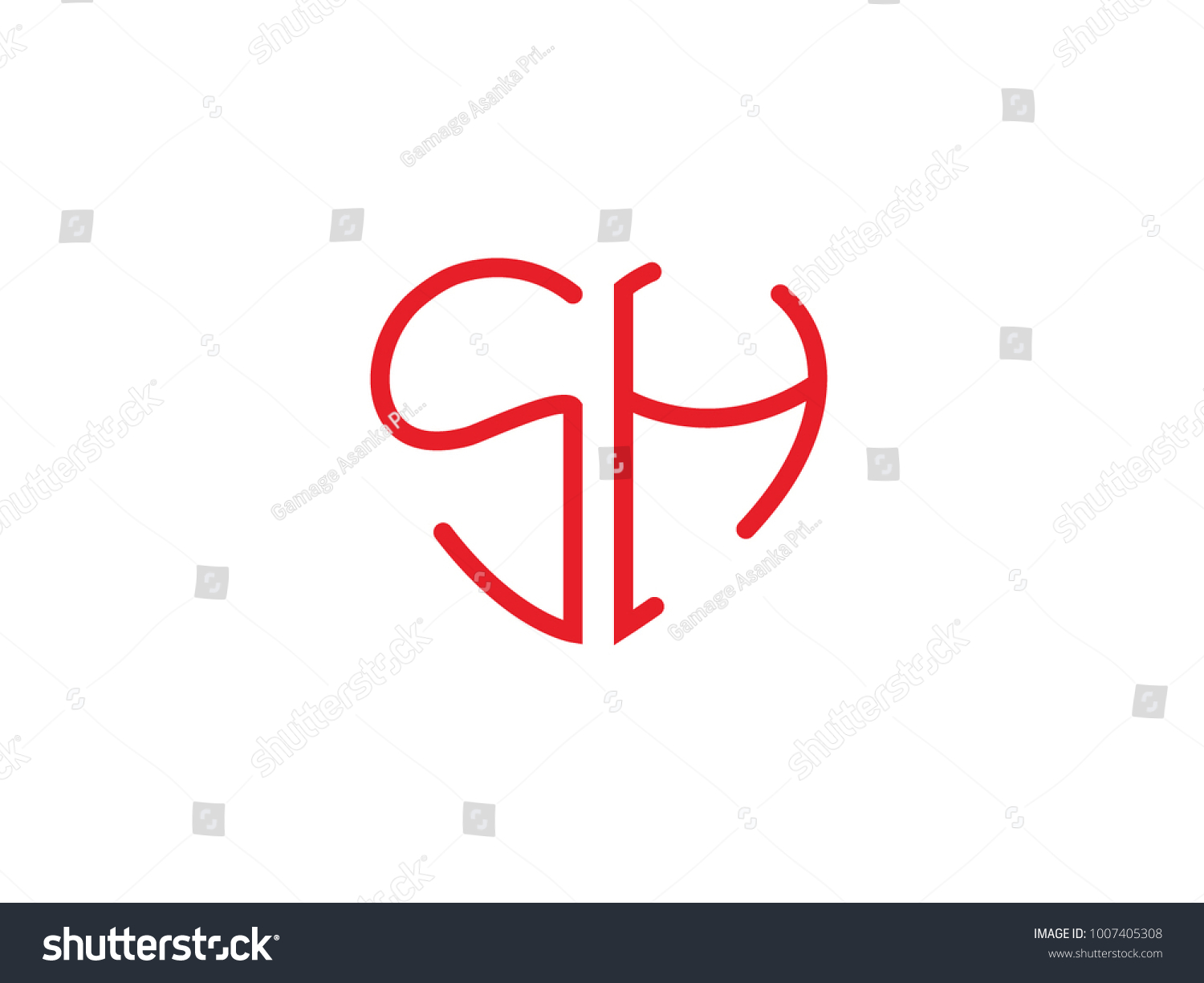 Sh Initial Heart Shape Red Colored Stock Vector (Royalty Free ...