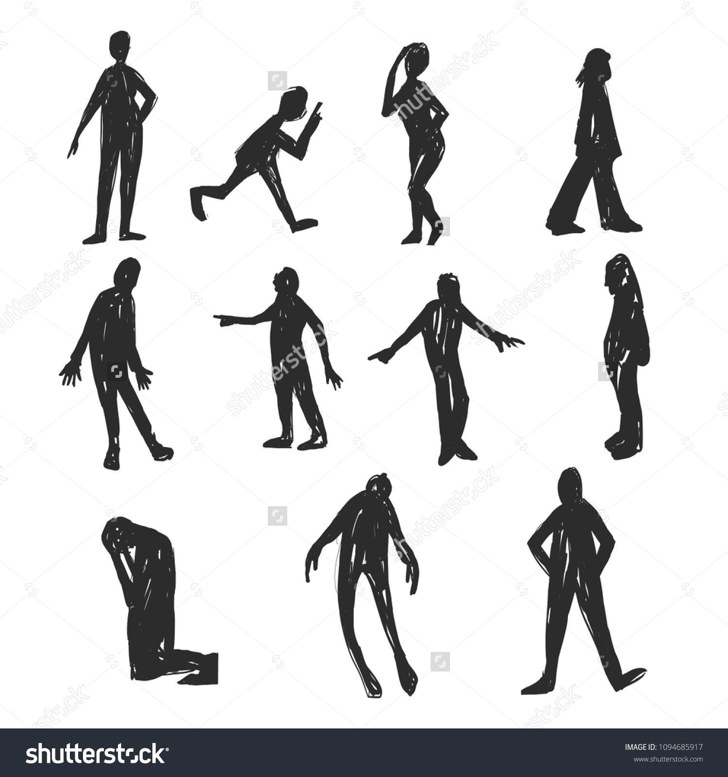 Shadow Human Silhouettes Illustration Vector Set: เวกเตอร์สต็อก (ปลอด ...