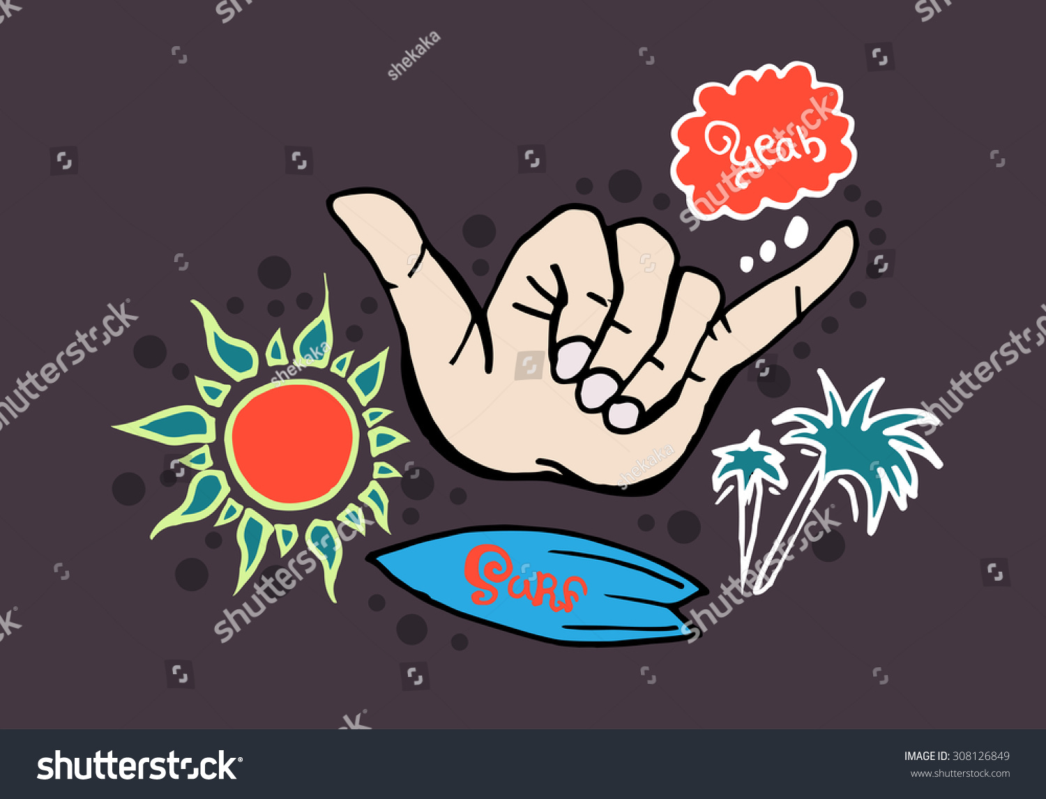 Shaka Surf Hand Sign Other Vector Stock Vector (Royalty Free) 308126849 ...
