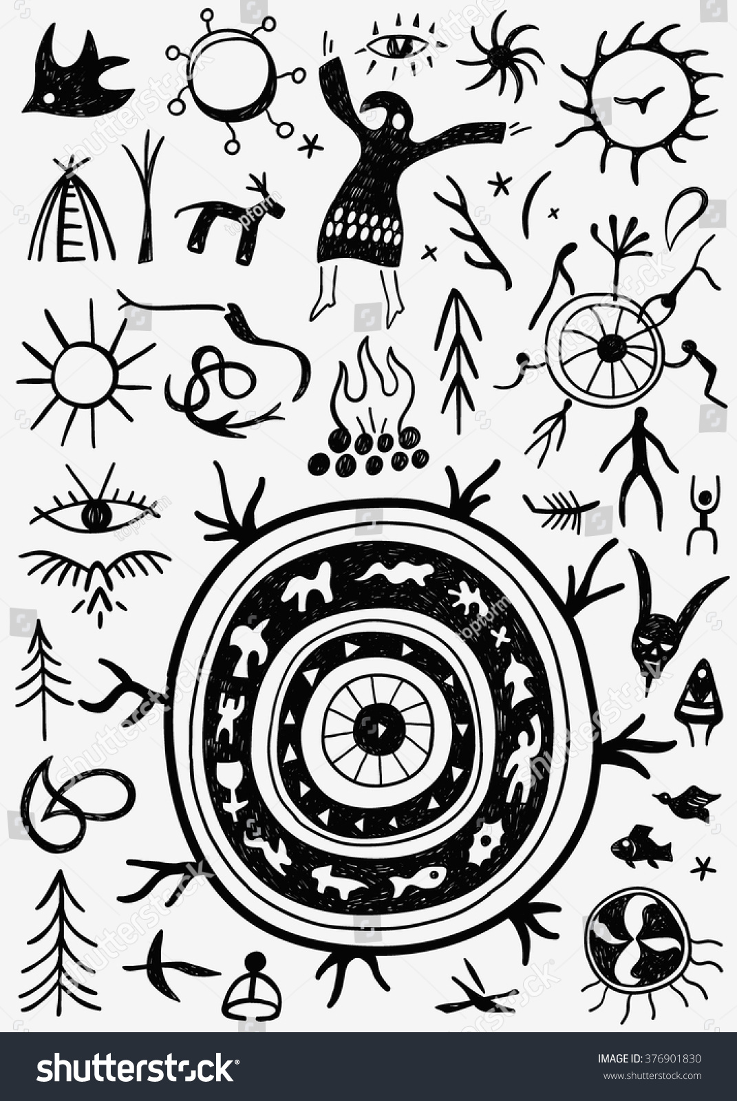 Shamans Ritual Doodles Stock Vector (Royalty Free) 376901830