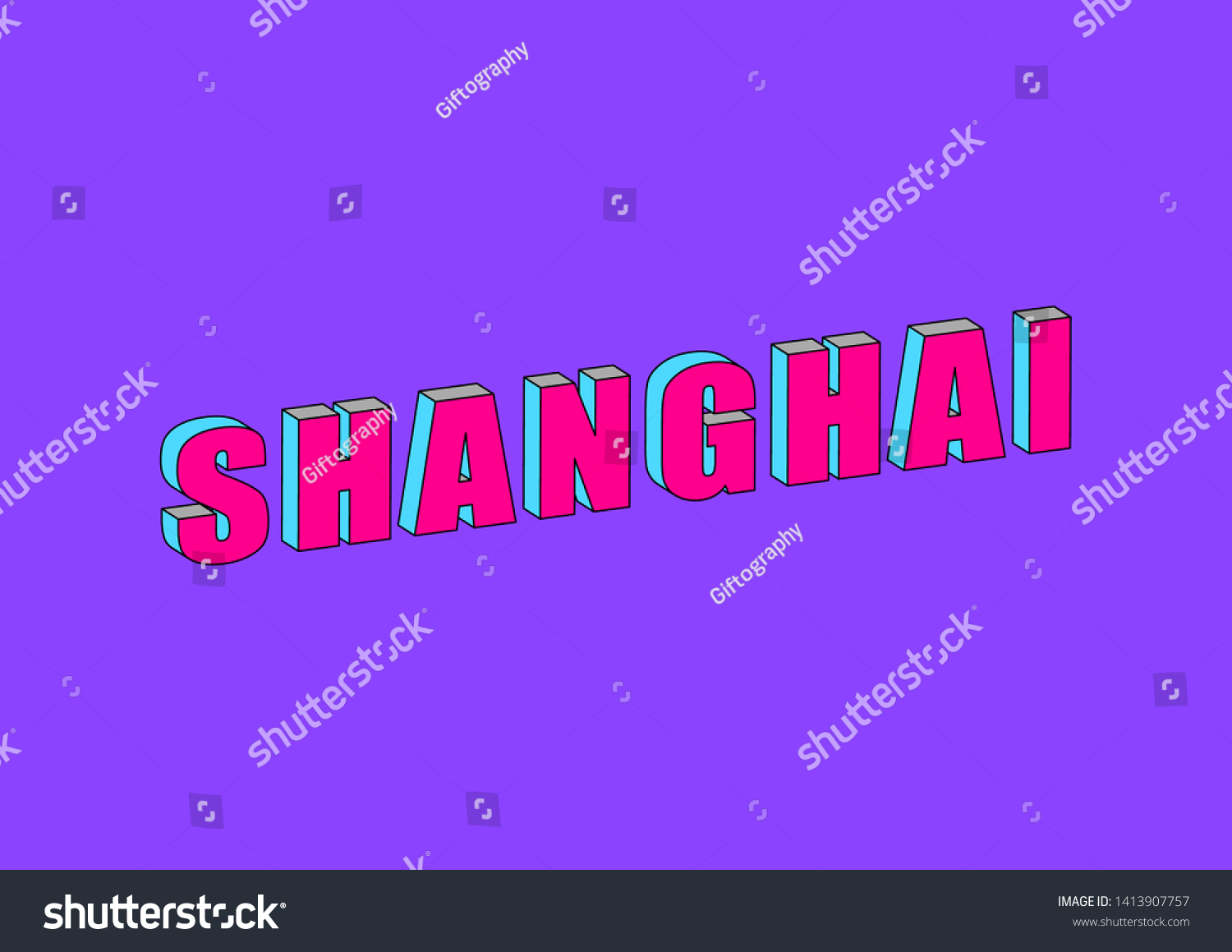 Shanghai Text 3d Isometric Effect Stock Vector (Royalty Free) 1413907757