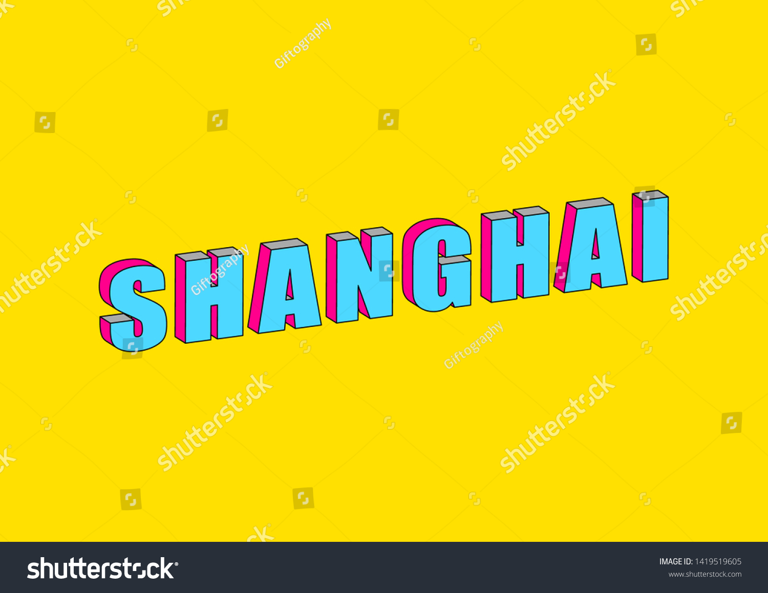 Shanghai Text 3d Isometric Effect Stock Vector (Royalty Free) 1419519605