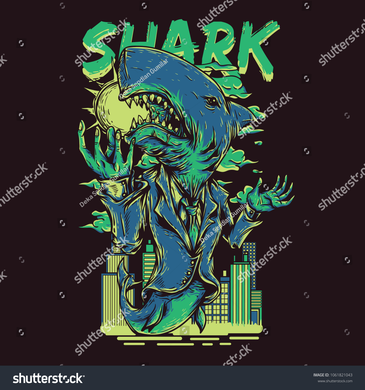 Shark Attack Illustration Stock Vector (Royalty Free) 1061821043
