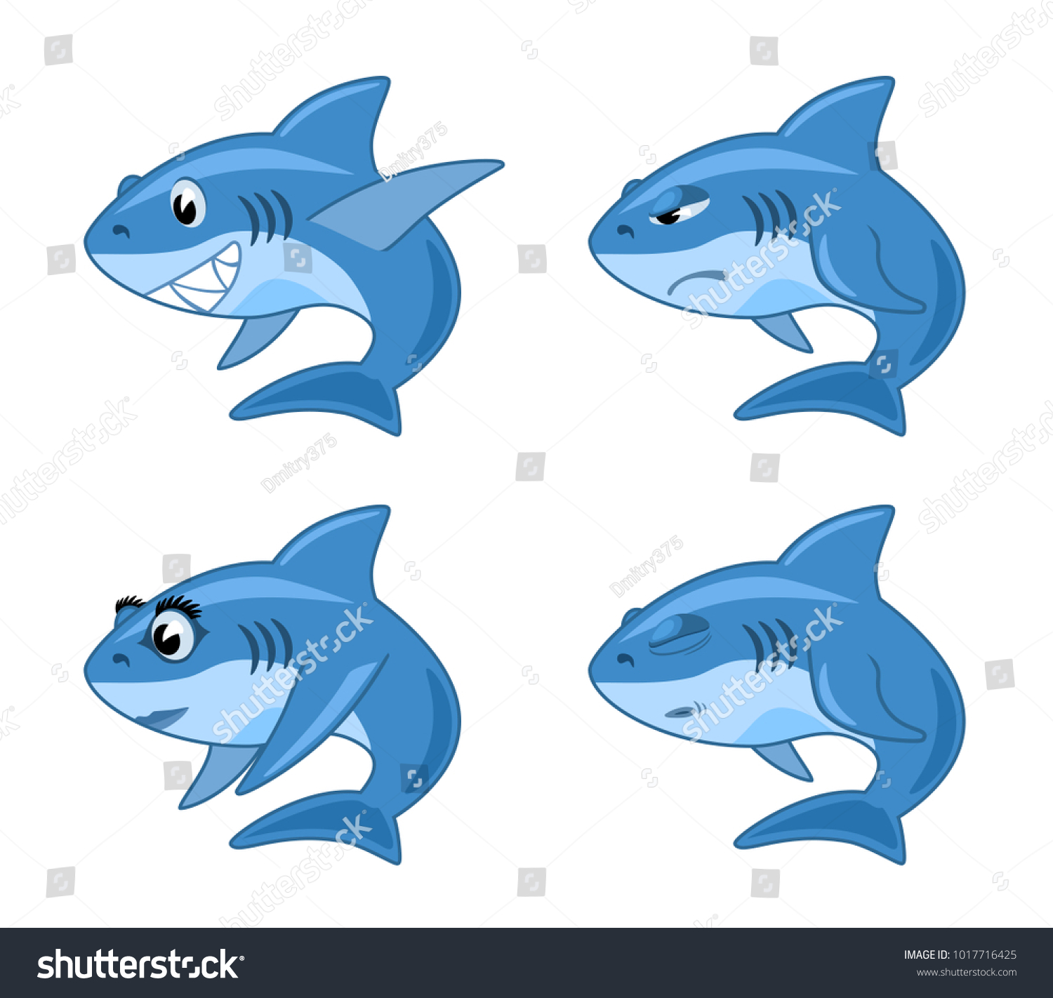 Shark Comic Cartoon Illustration Set Stock Vector (Royalty Free ...