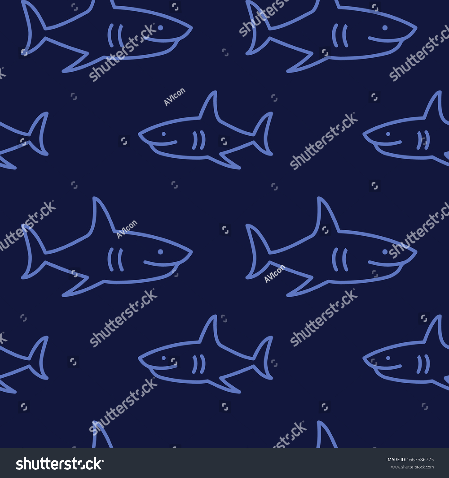 Shark Fish Icons Pattern Sharks Seamless Stock Vector (Royalty Free ...