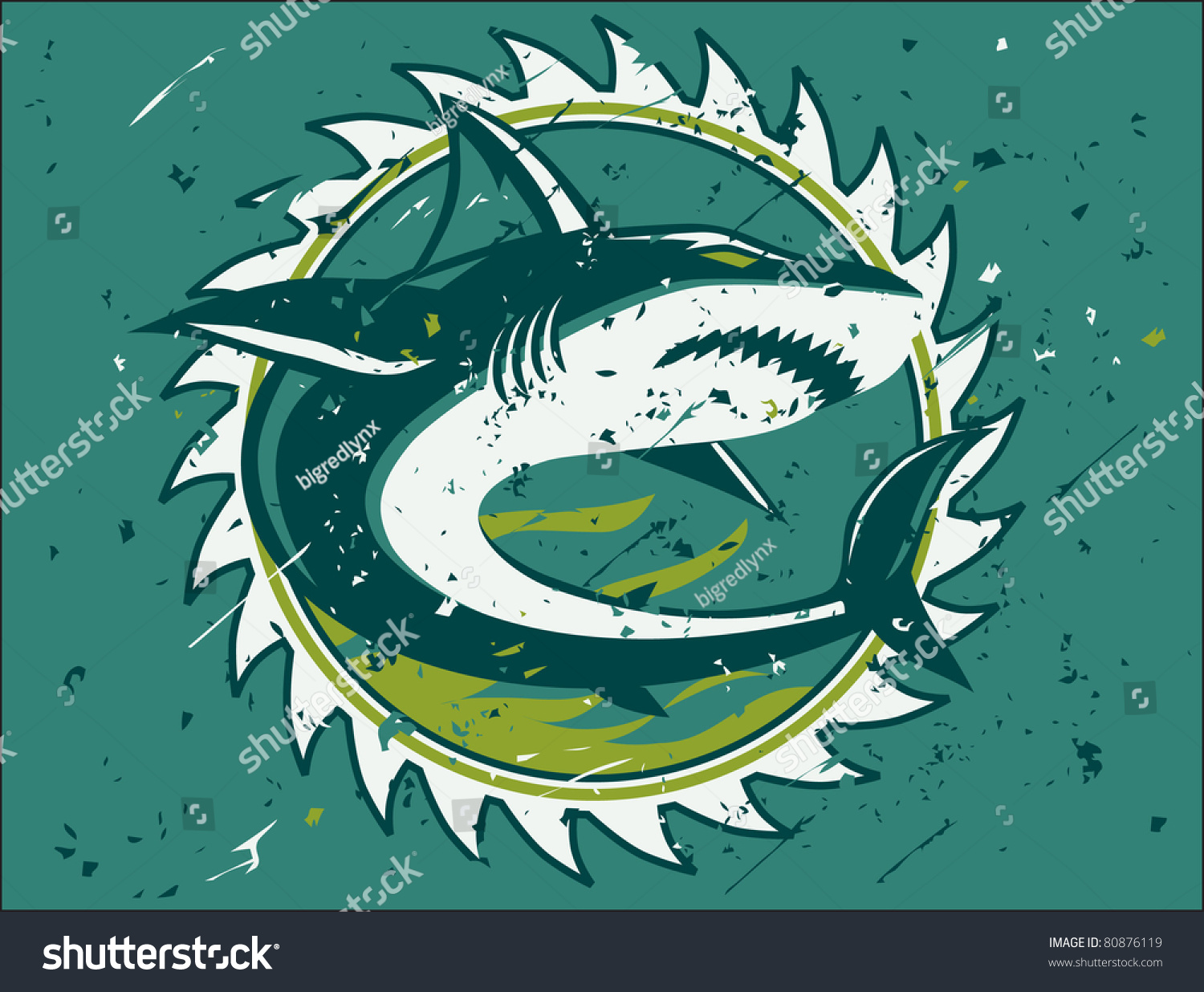 Shark Hunter Emblem Stock Vector (Royalty Free) 80876119