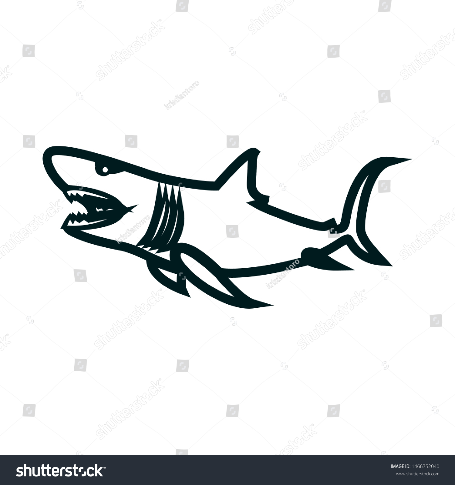 Shark Line Art Vector Illustration Shark: เวกเตอร์สต็อก (ปลอดค่า ...