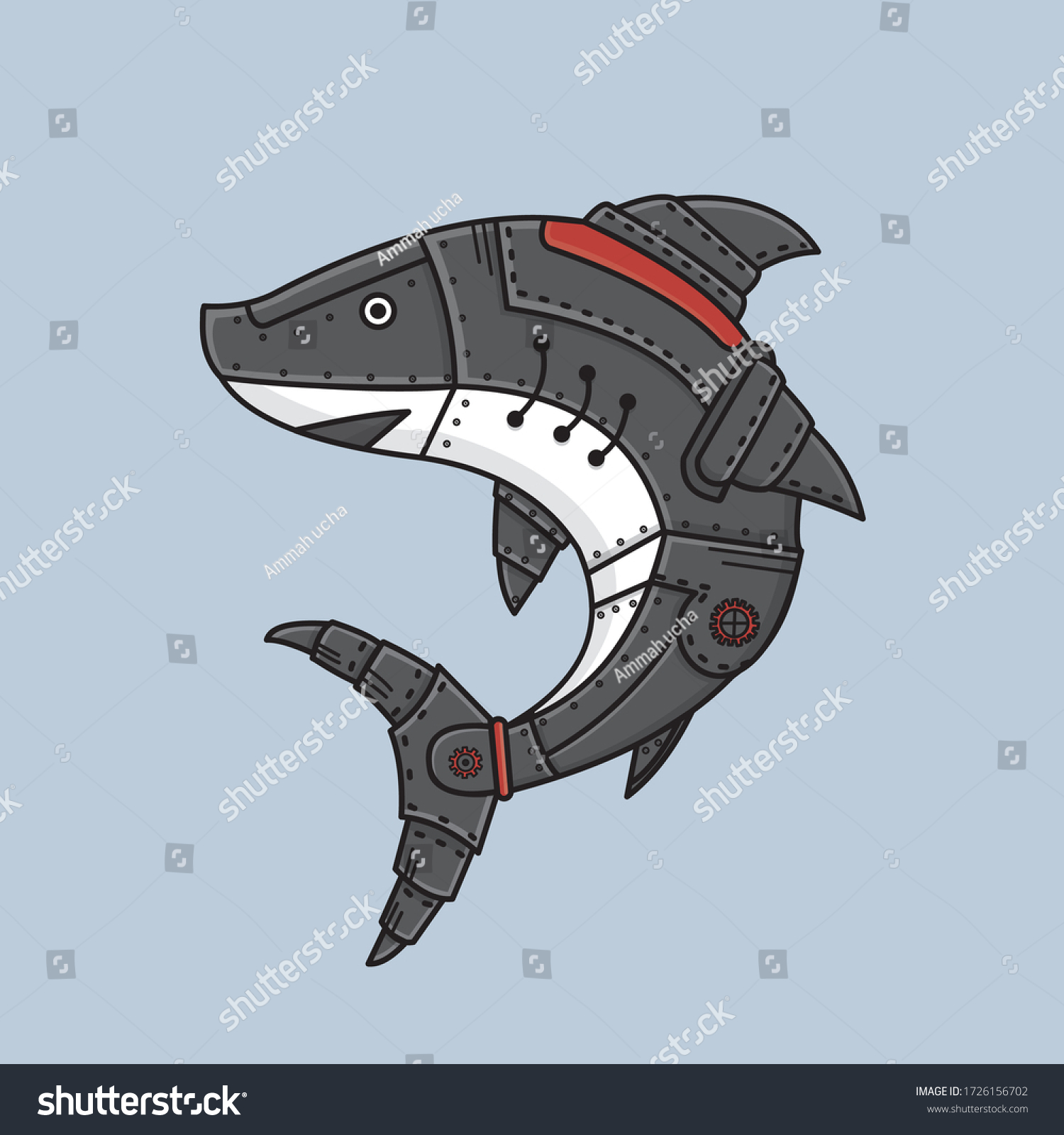 Shark Vector Illustration Steampunk Style Stock Vector (Royalty Free ...
