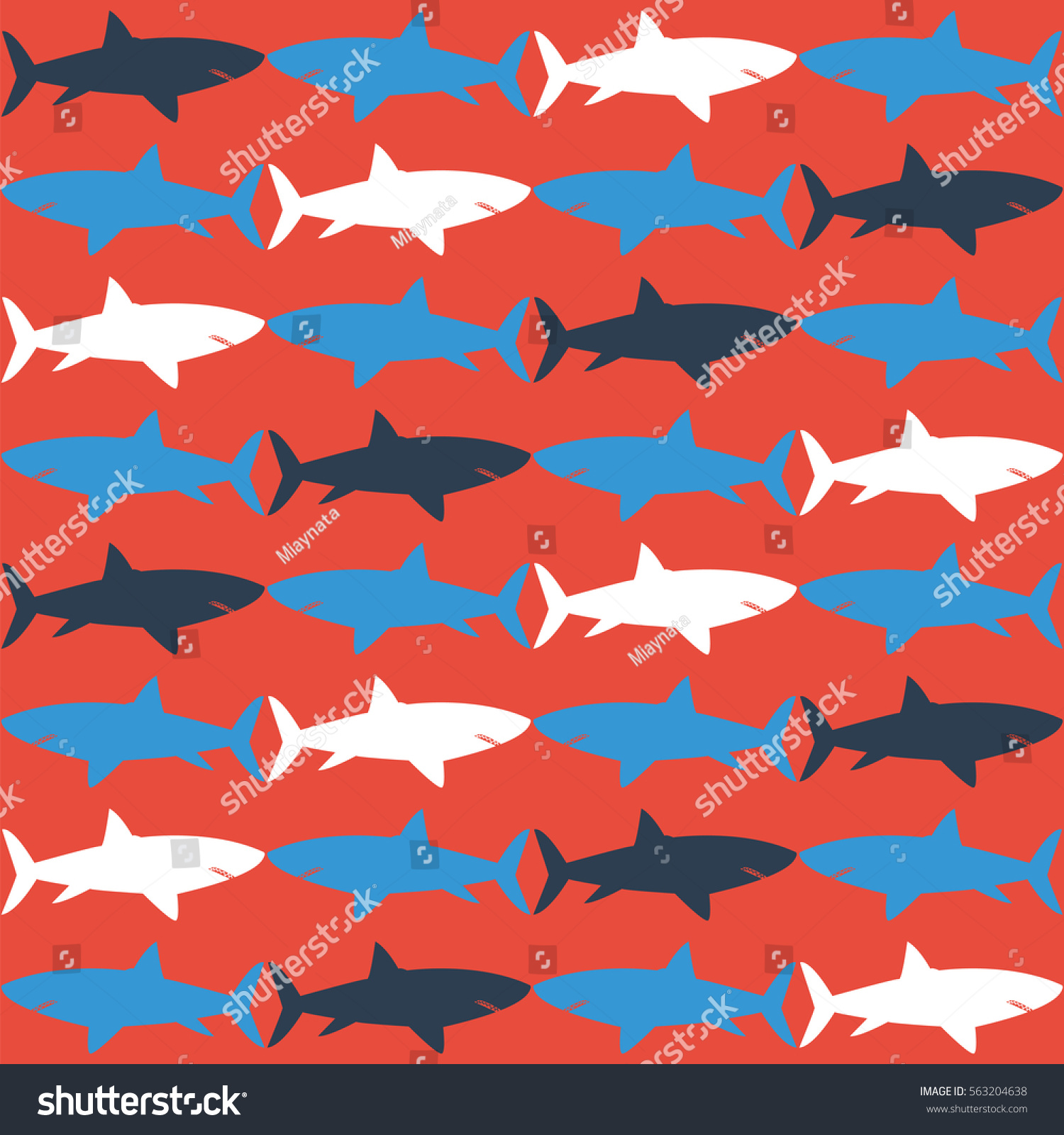 Sharks Background Seamless Texture Red Silhouette Stock Vector (Royalty ...