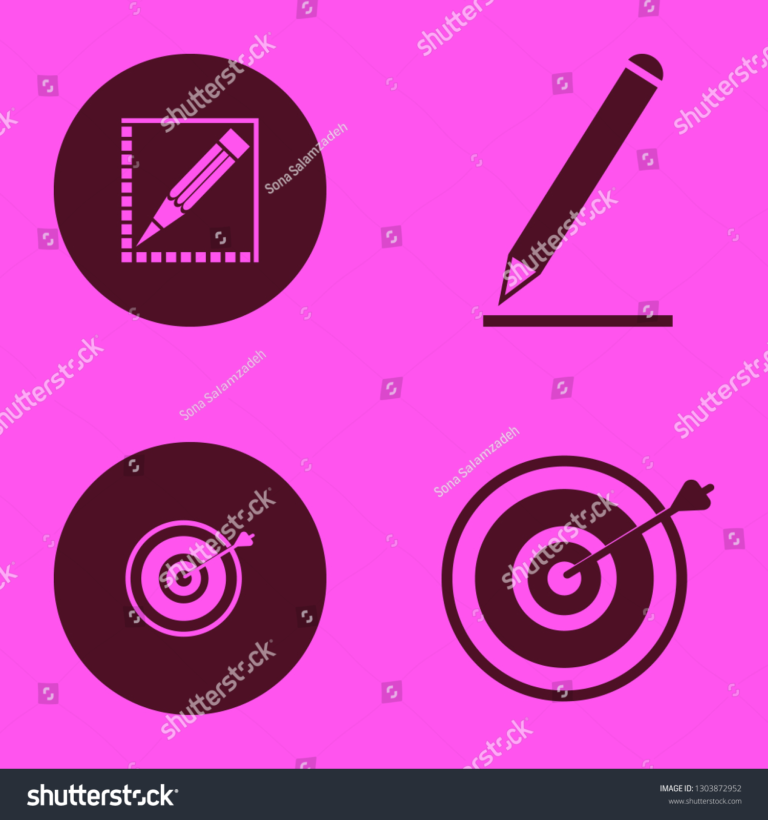 Sharp Icon Set Pencil Target Vector Stock Vector (Royalty Free) 1303872952