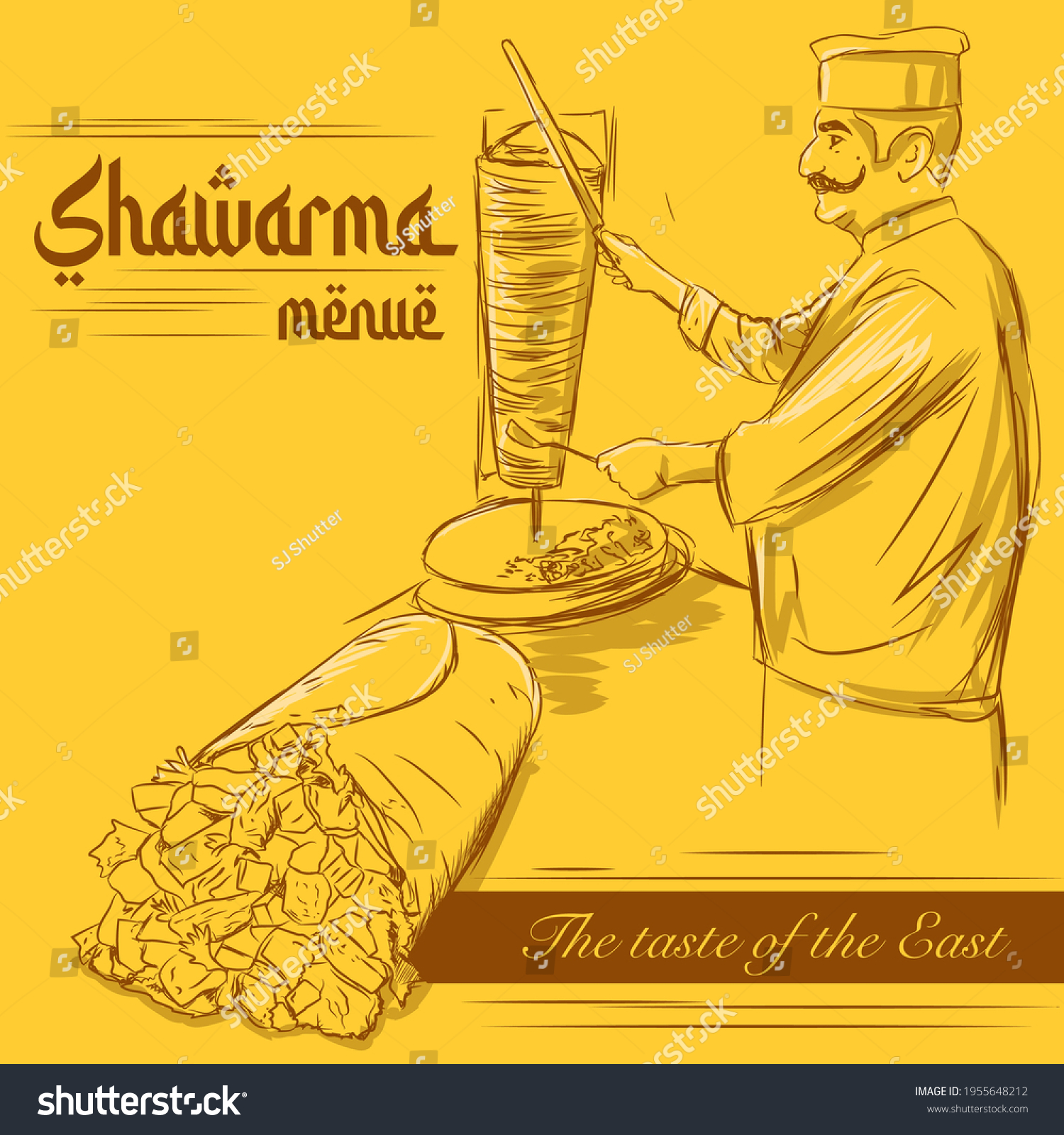 Shawarma Menu Chef Vector Sketch Illustration 库存矢量图（免版税）1955648212 ...