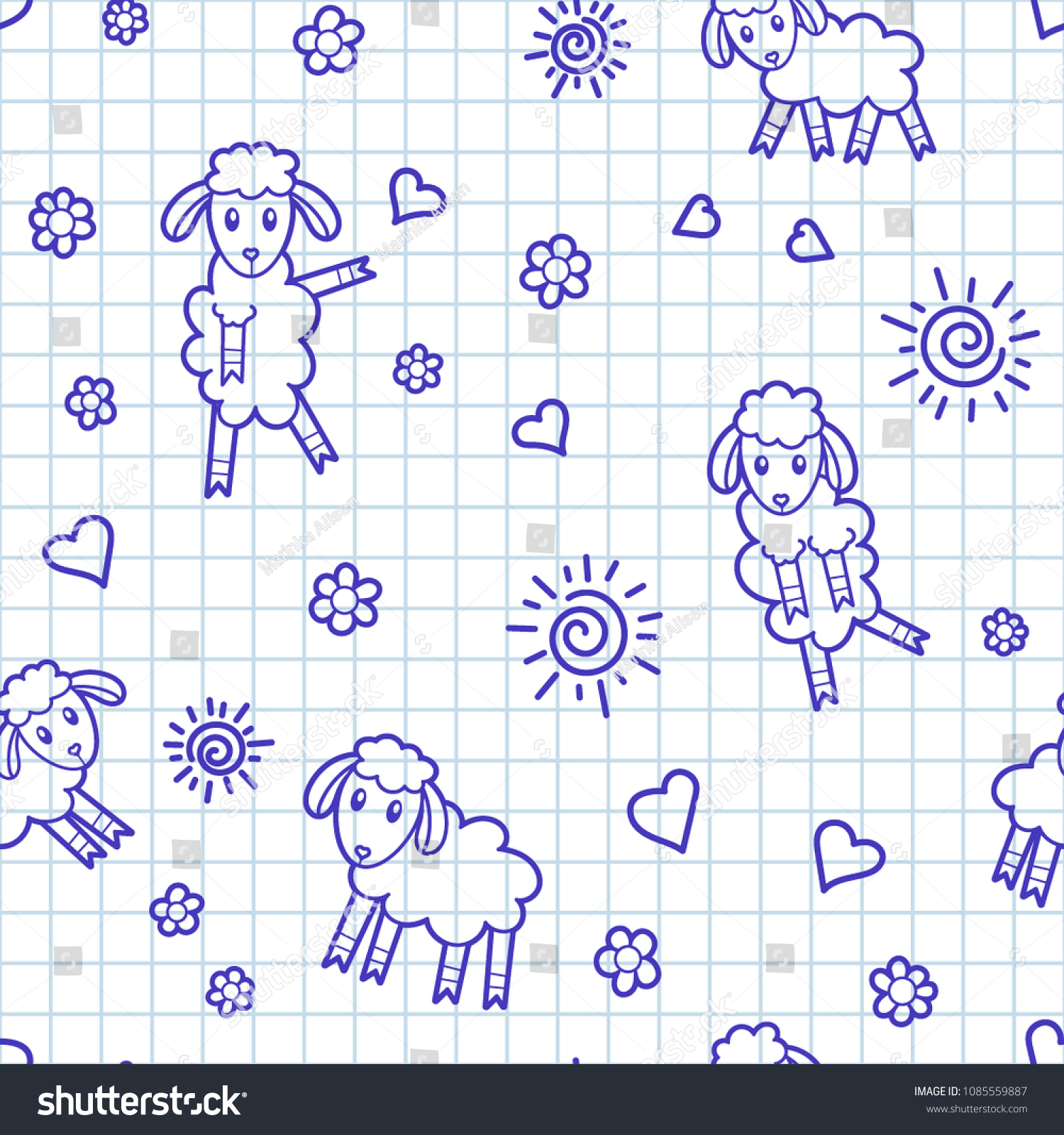Sheeps Notebook Sketch Style Doodle Seamless Stock Vector (Royalty Free ...