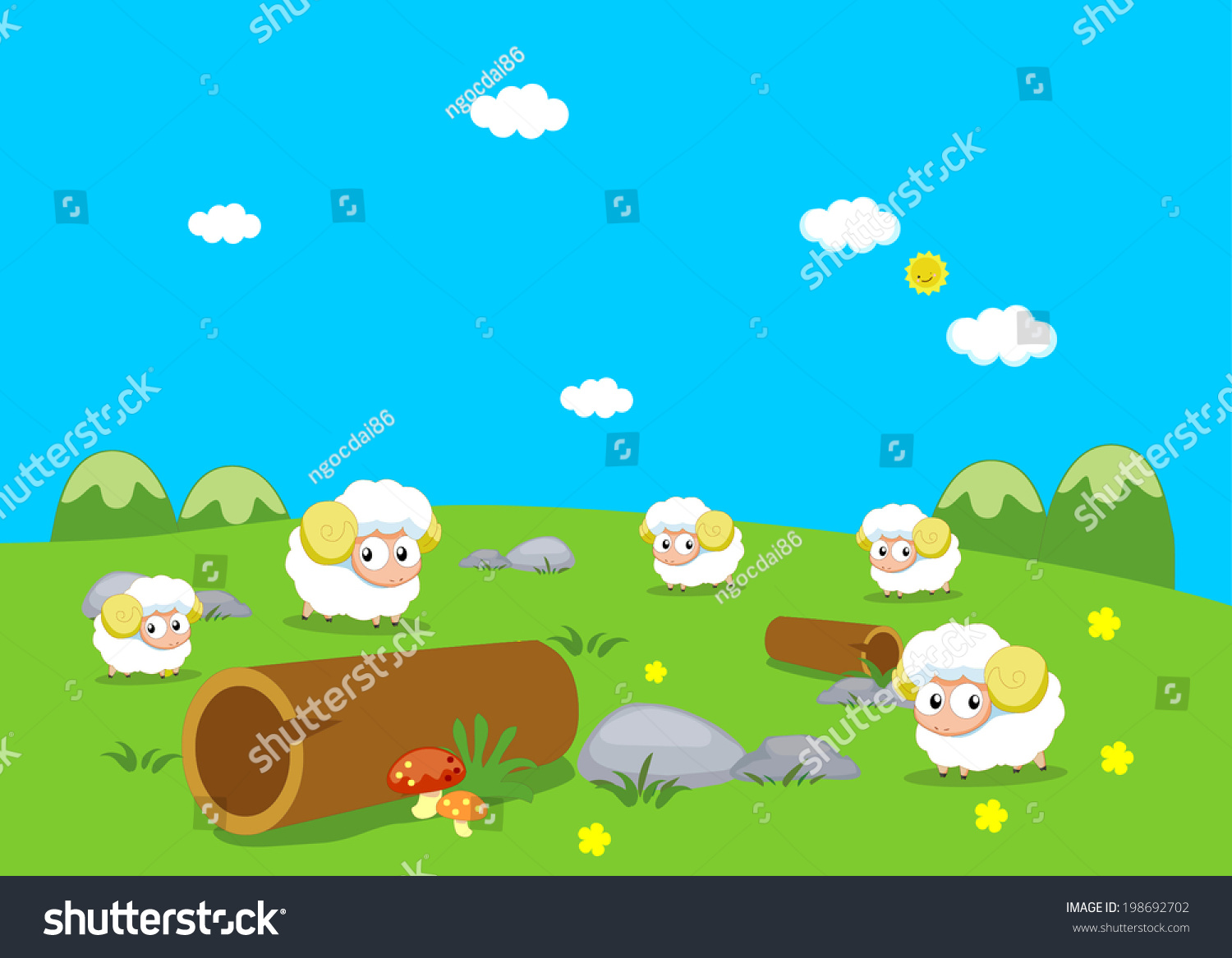 Sheeps On Mountain Stock Vector (Royalty Free) 198692702 | Shutterstock