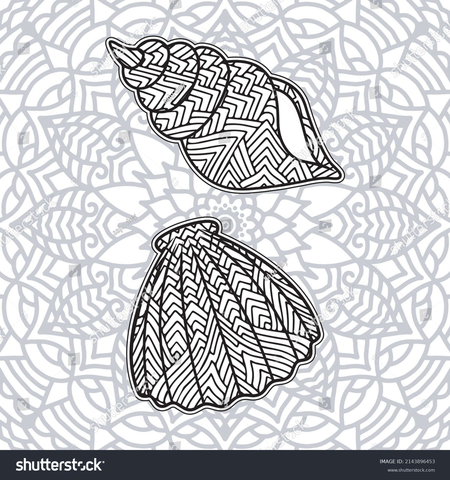 Shell Coloring Page Design Mandala Background Stock Vector (Royalty ...
