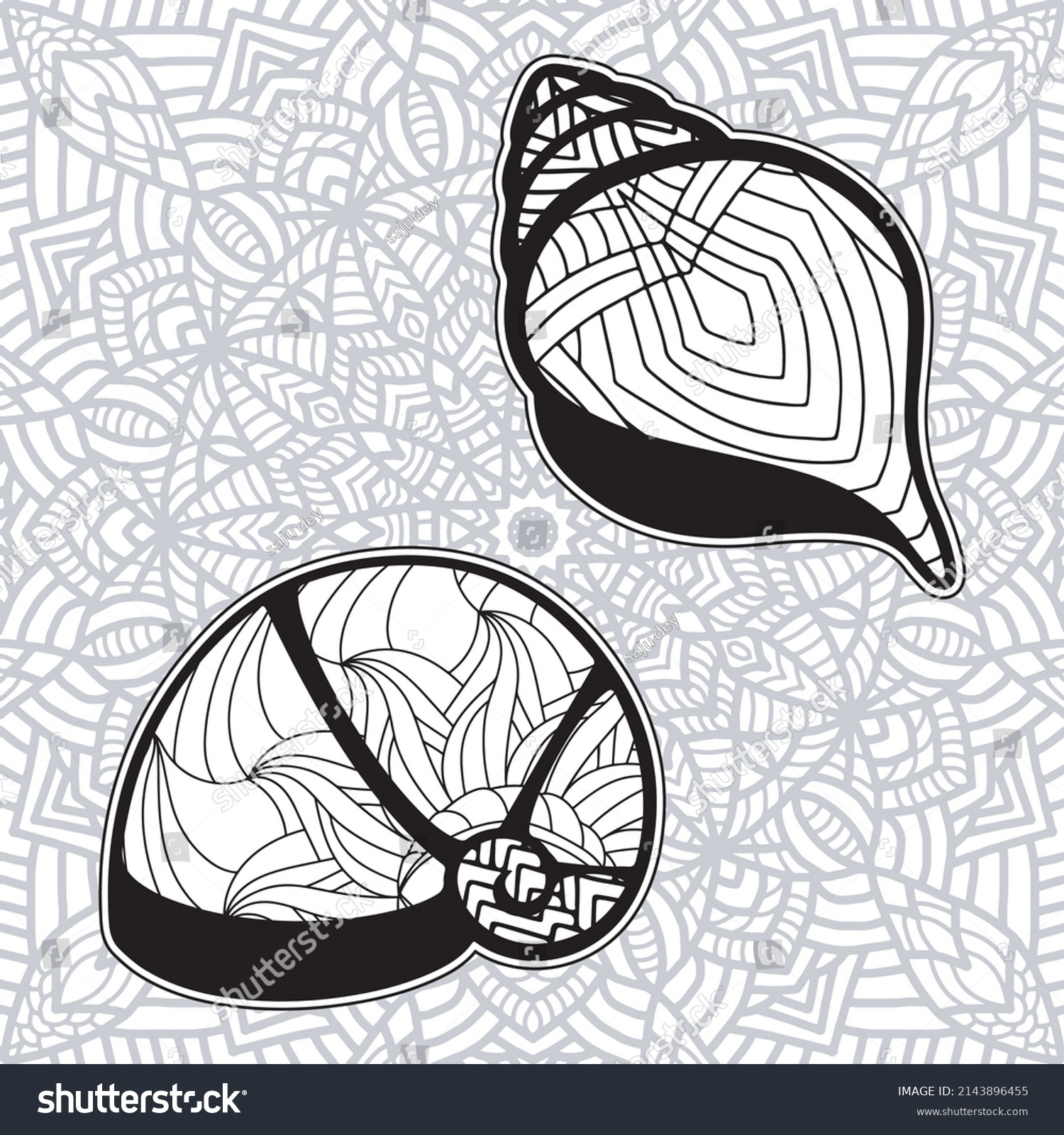 Shell Coloring Page Design Mandala Background Stock Vector (Royalty ...