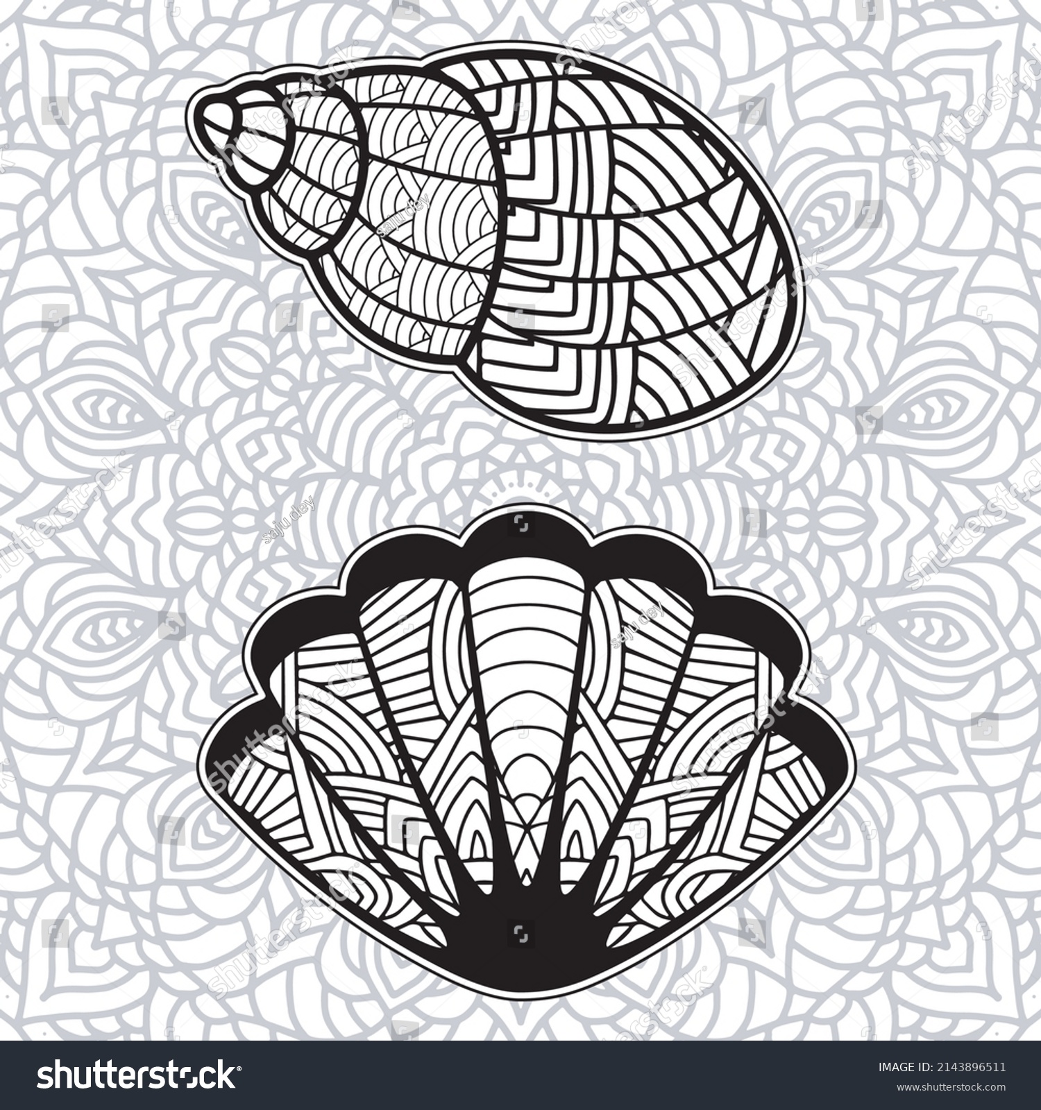 Shell Coloring Page Design Mandala Background Stock Vector (Royalty ...