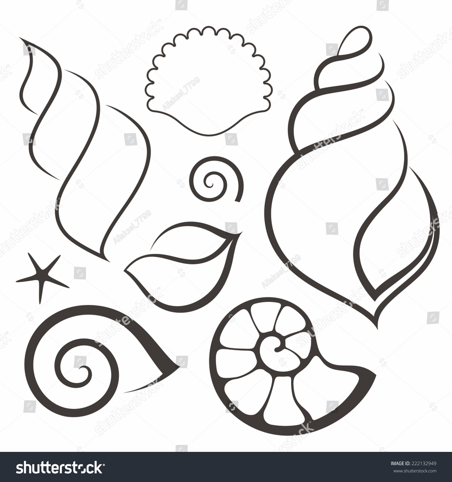 Shell Icon Set Outline Vector Illustration Stock Vector (Royalty Free ...