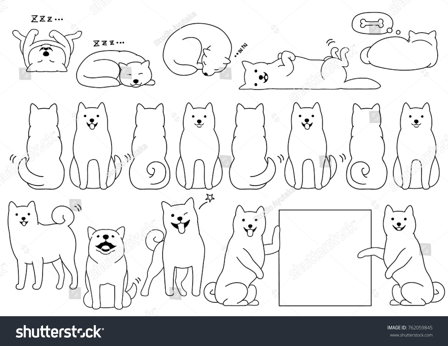 Shiba Inu Elements Line Drawing Stock Vector (Royalty Free) 762059845