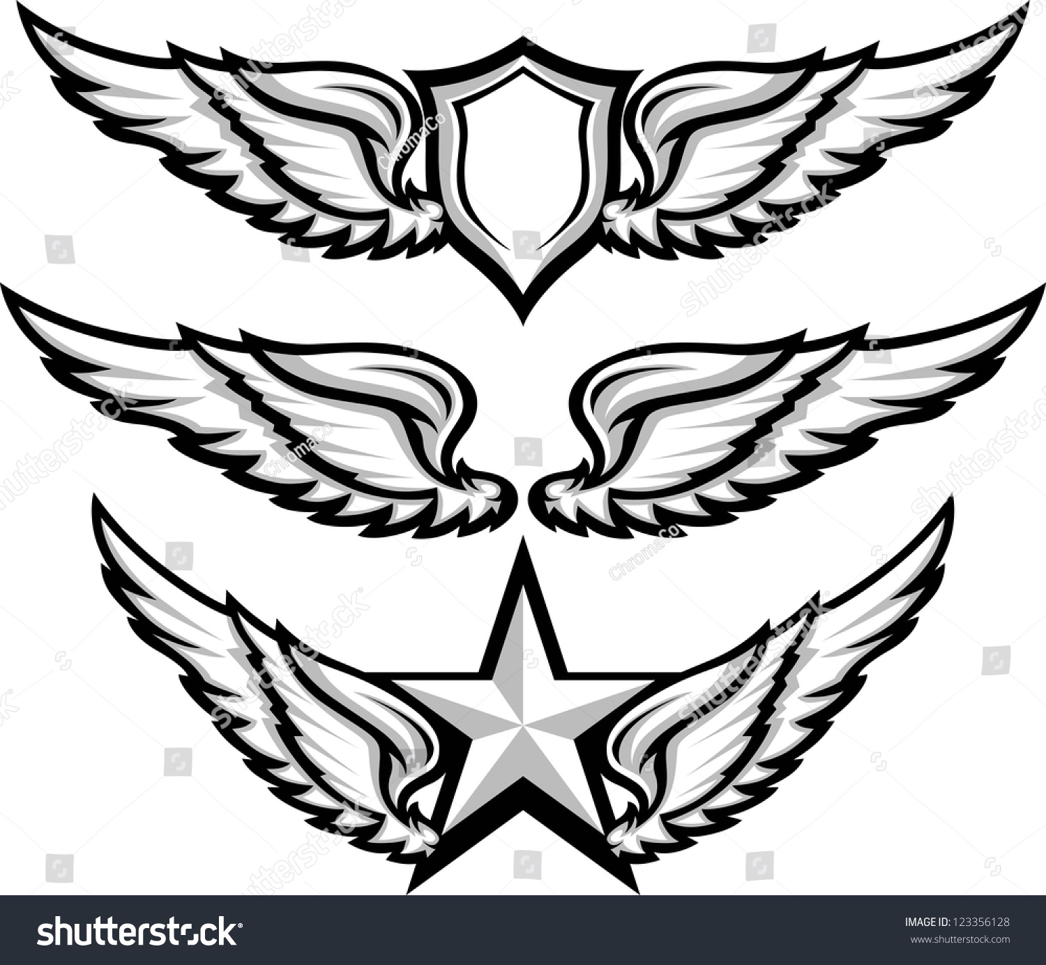 Shield Wings Emblems Vector Illustration Stock Vector 123356128