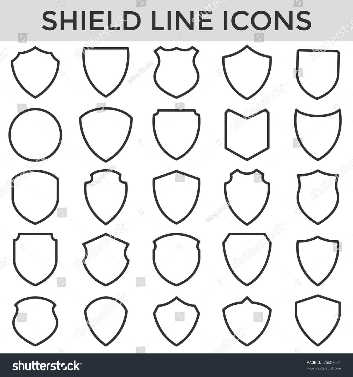 Shield Frame Line Symbol Icons Set Stock Vector (Royalty Free) 276607631