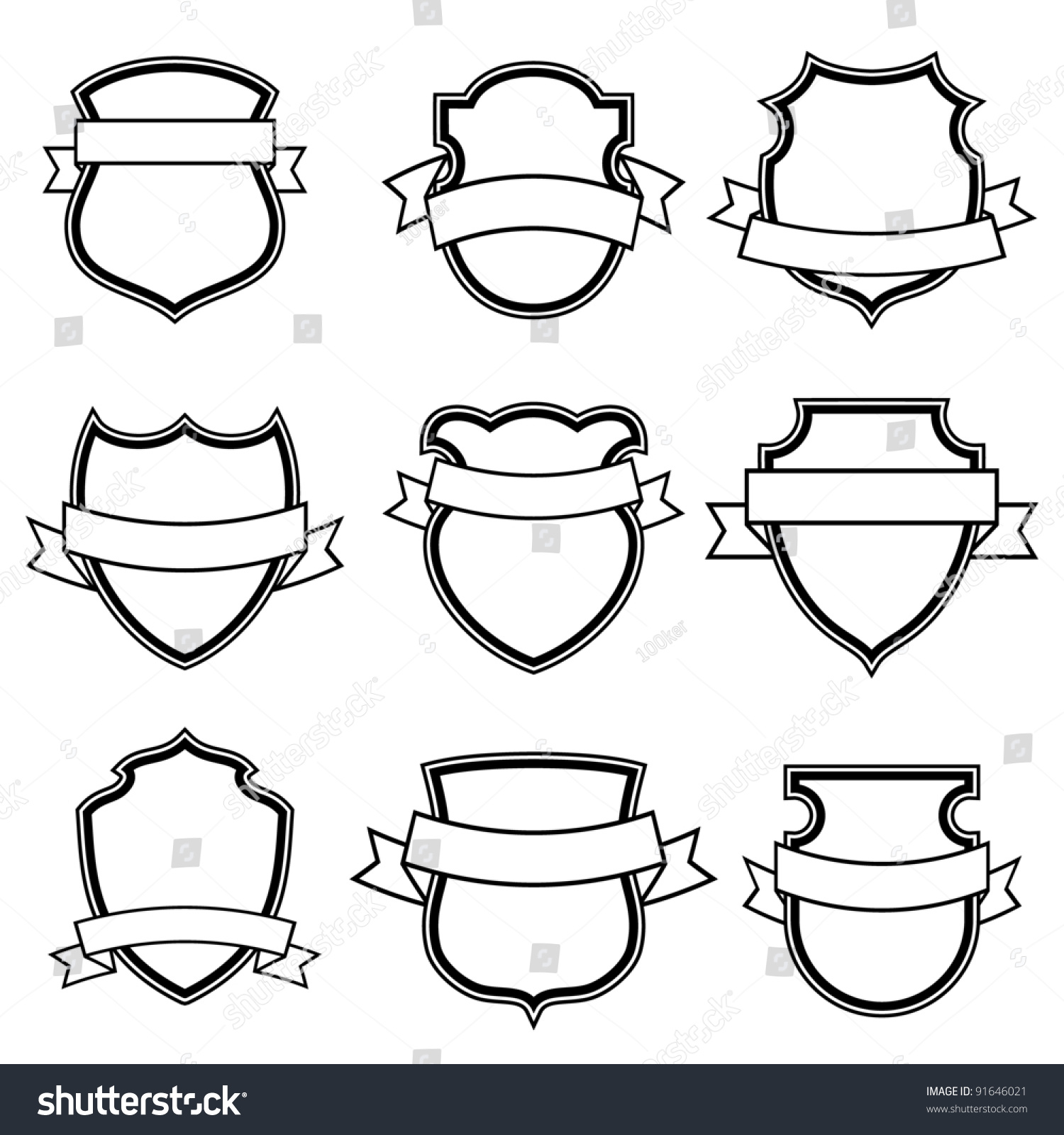 Shield Ribbon Collection Set Isolated Stock Vector Royalty Free