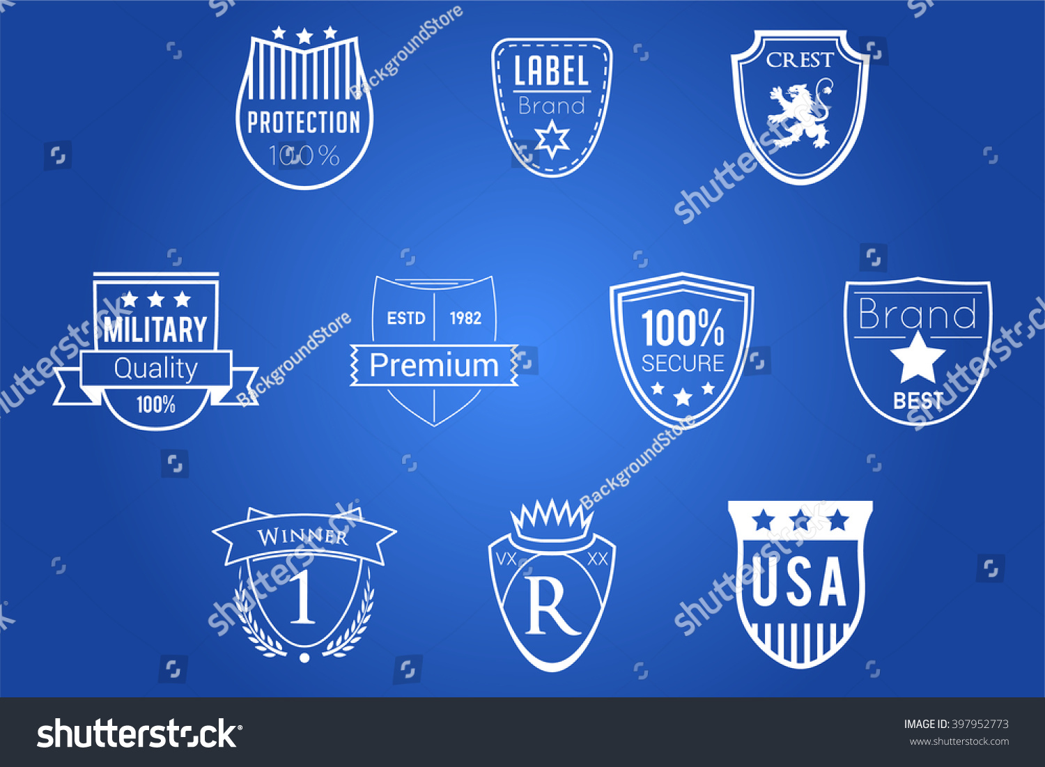 Shields Badges White Vector Logos Stock Vector (Royalty Free) 397952773