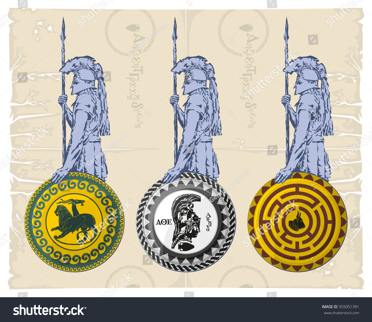 Shields Greek Warriors Vector Stock Vector (Royalty Free) 355051391
