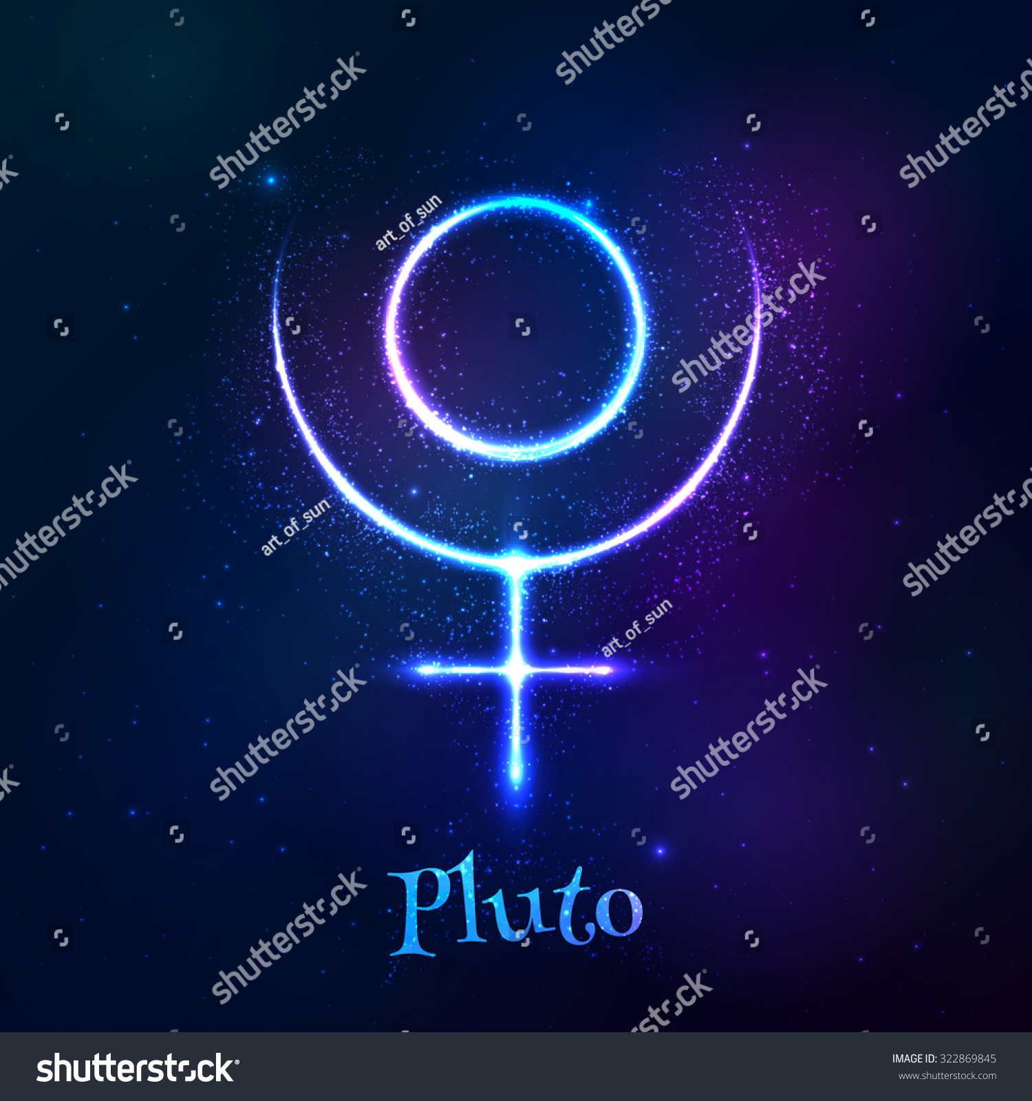 Shining Blue Neon Zodiac Pluto Vector: vector de stock (libre de ...