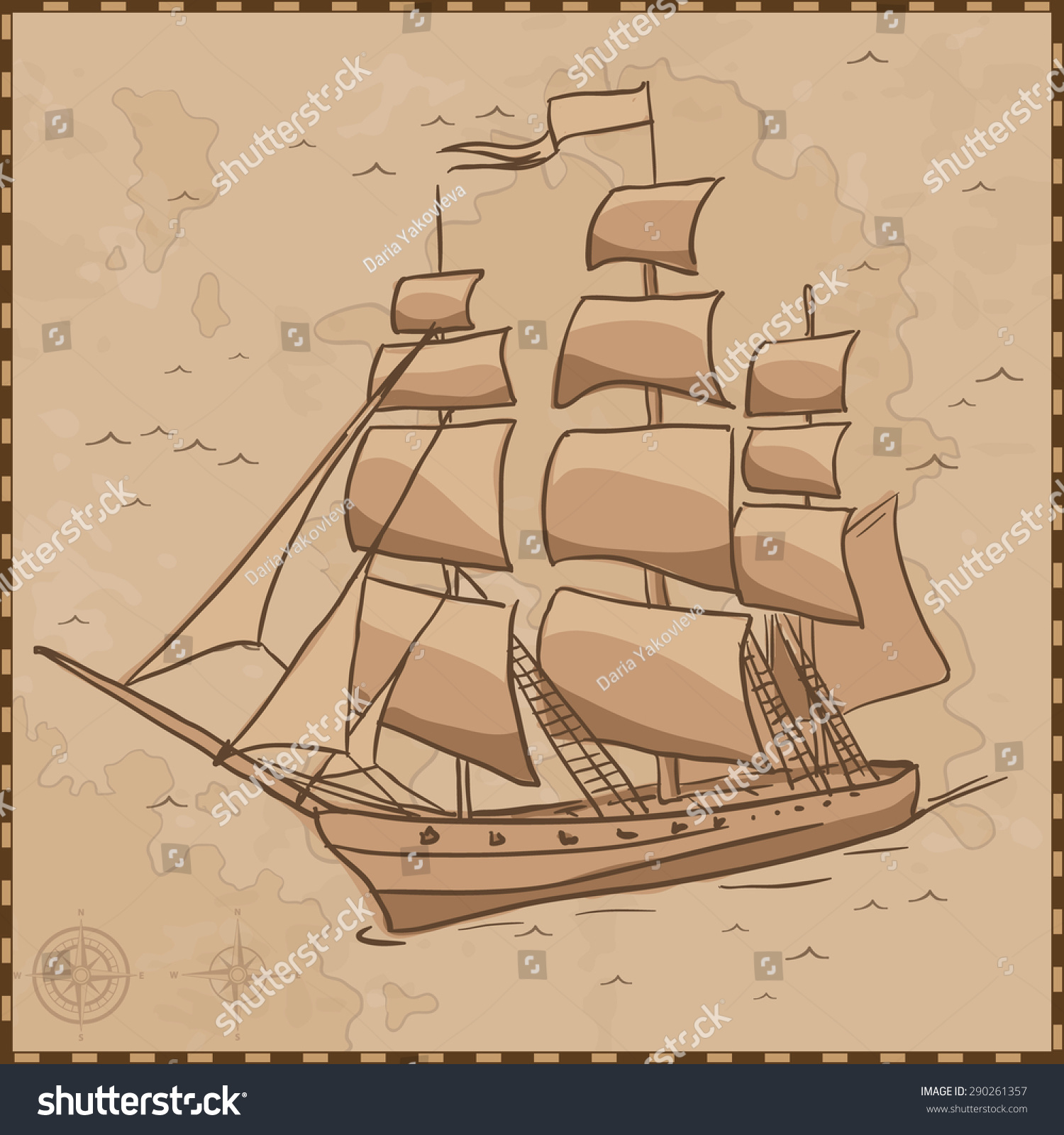 Ship Map Vintage Stock Vector (Royalty Free) 290261357