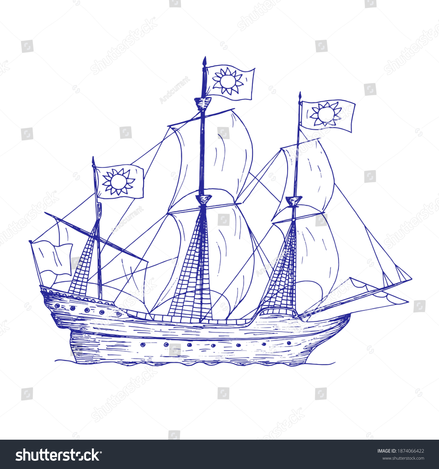 Ship Sails Hand Drawing Outline Vector Stock Vector (Royalty Free ...