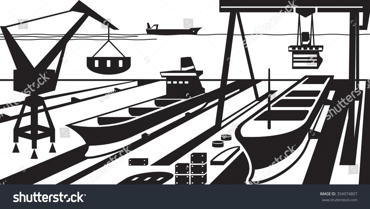Shipbuilding Docks Cranes Vector Illustration Stock Vector (Royalty ...