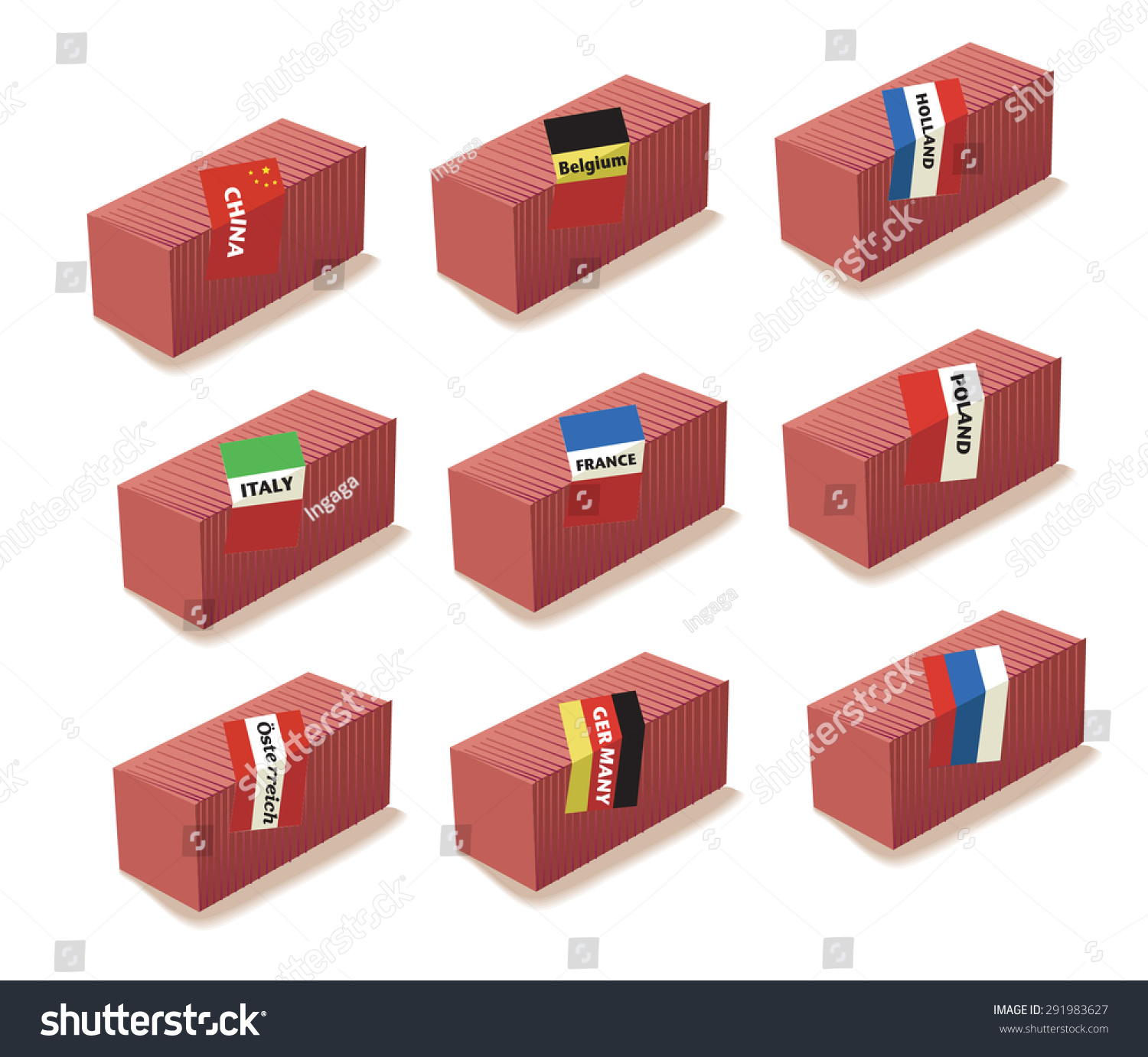 Shipping Containers Different Countries Vector: vector de stock (libre ...