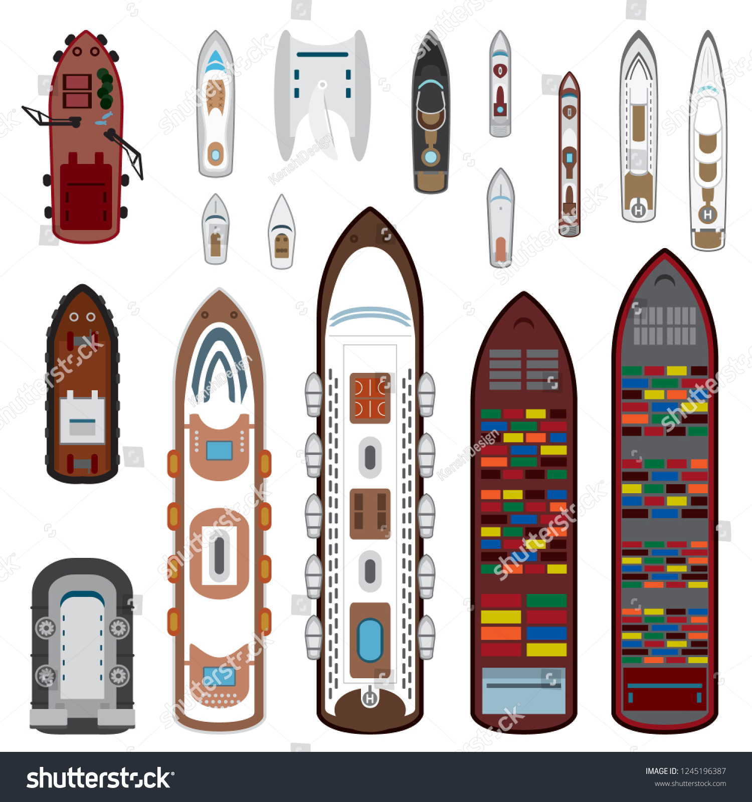 Ships Top View Set Color Vector: เวกเตอร์สต็อก (ปลอดค่าลิขสิทธิ์ ...