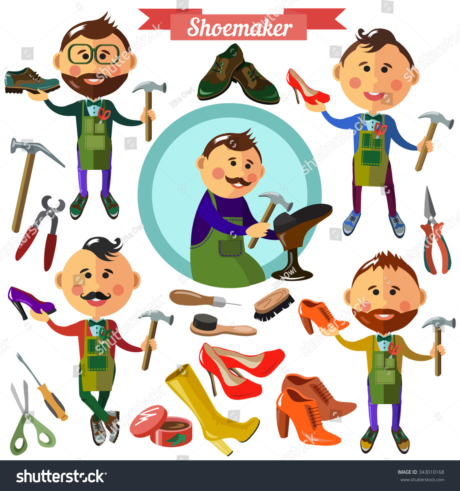 Shoemaker Profession Flat Characters Icons Different Vector de stock (libre de regalías ...