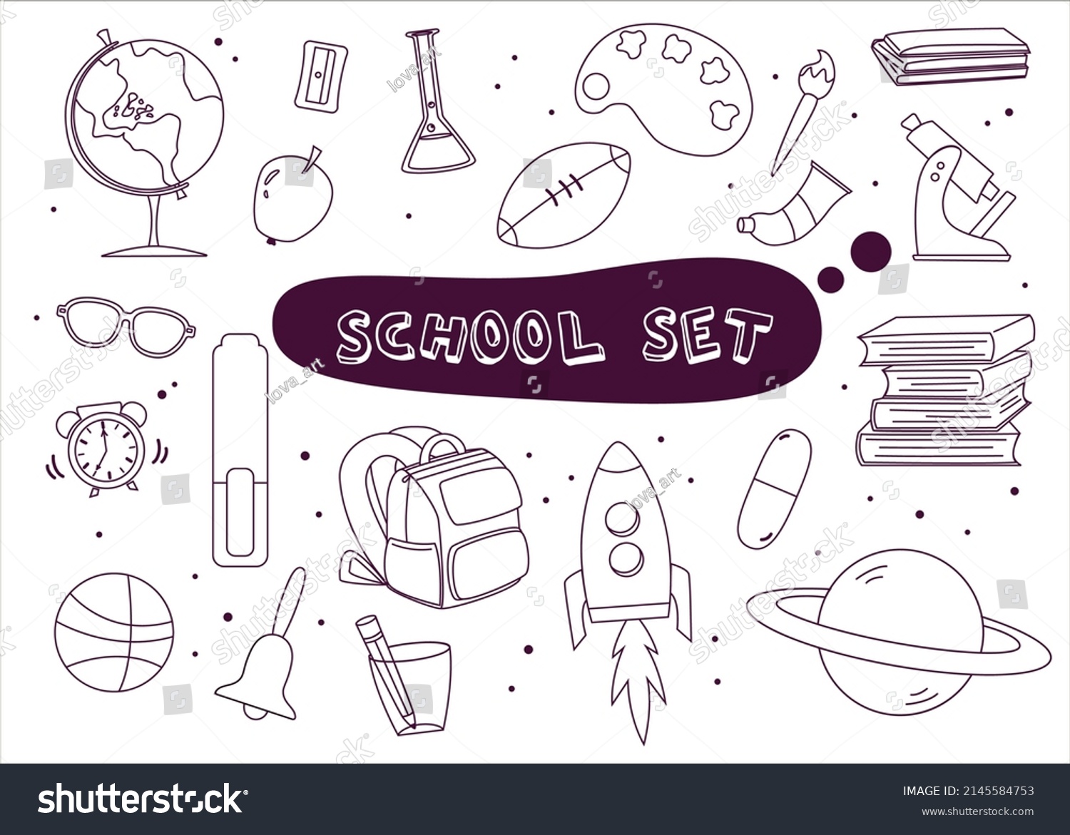 Shool Objects Studying Hand Drawn Flat Stock Vector (Royalty Free ...