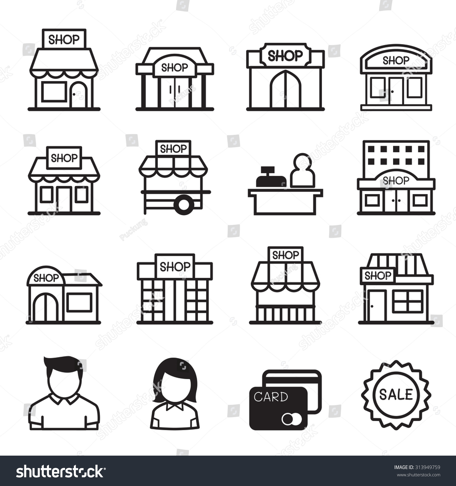 Shop Building Icon Set Stock Vector (Royalty Free) 313949759 | Shutterstock