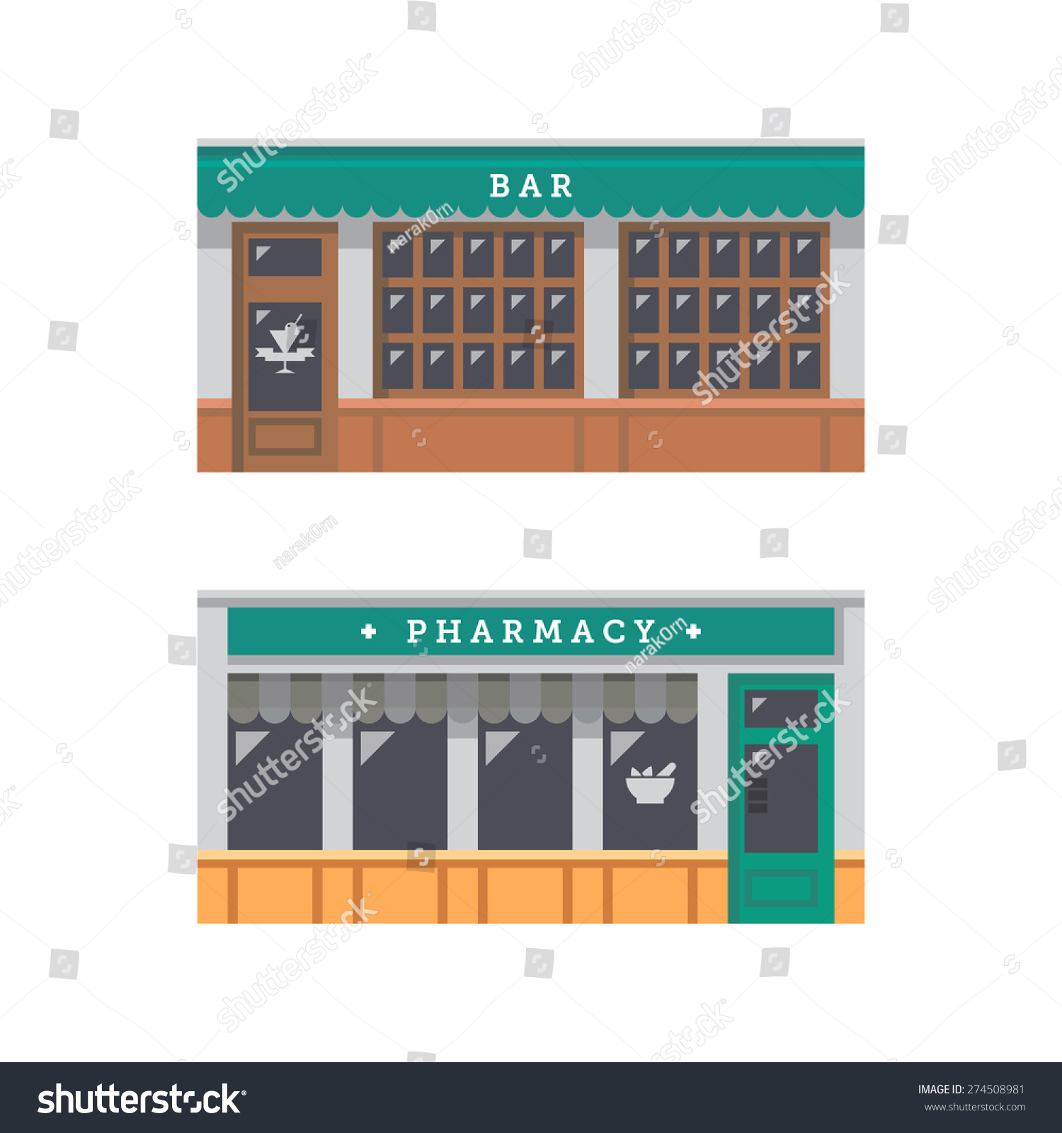 Shop Front Facade Flat Design Illustration Stock Vector (Royalty Free ...