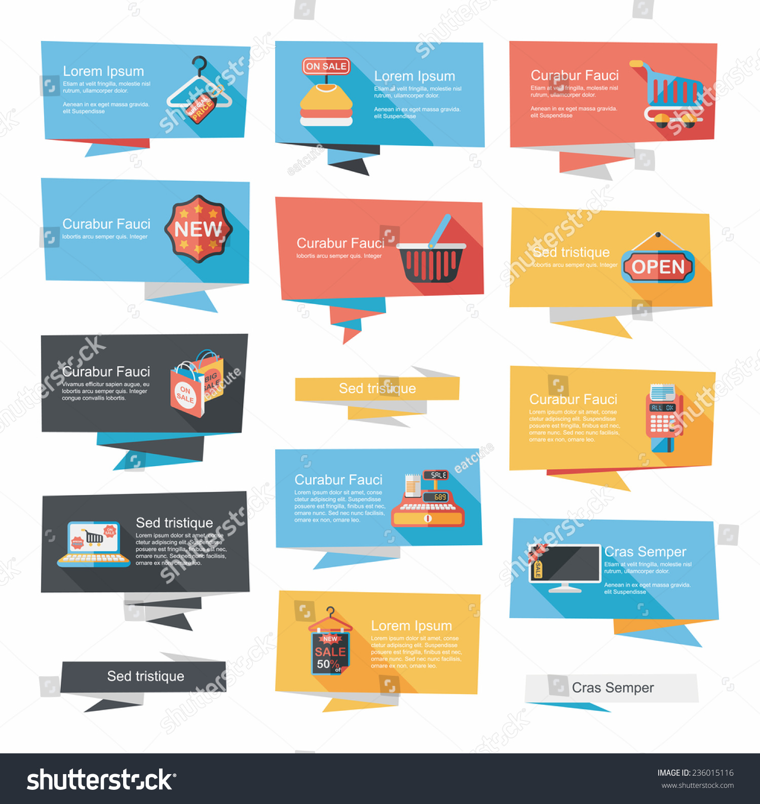 Shopping Banner Flat Design Background Set Stock Vector 236015116 ...