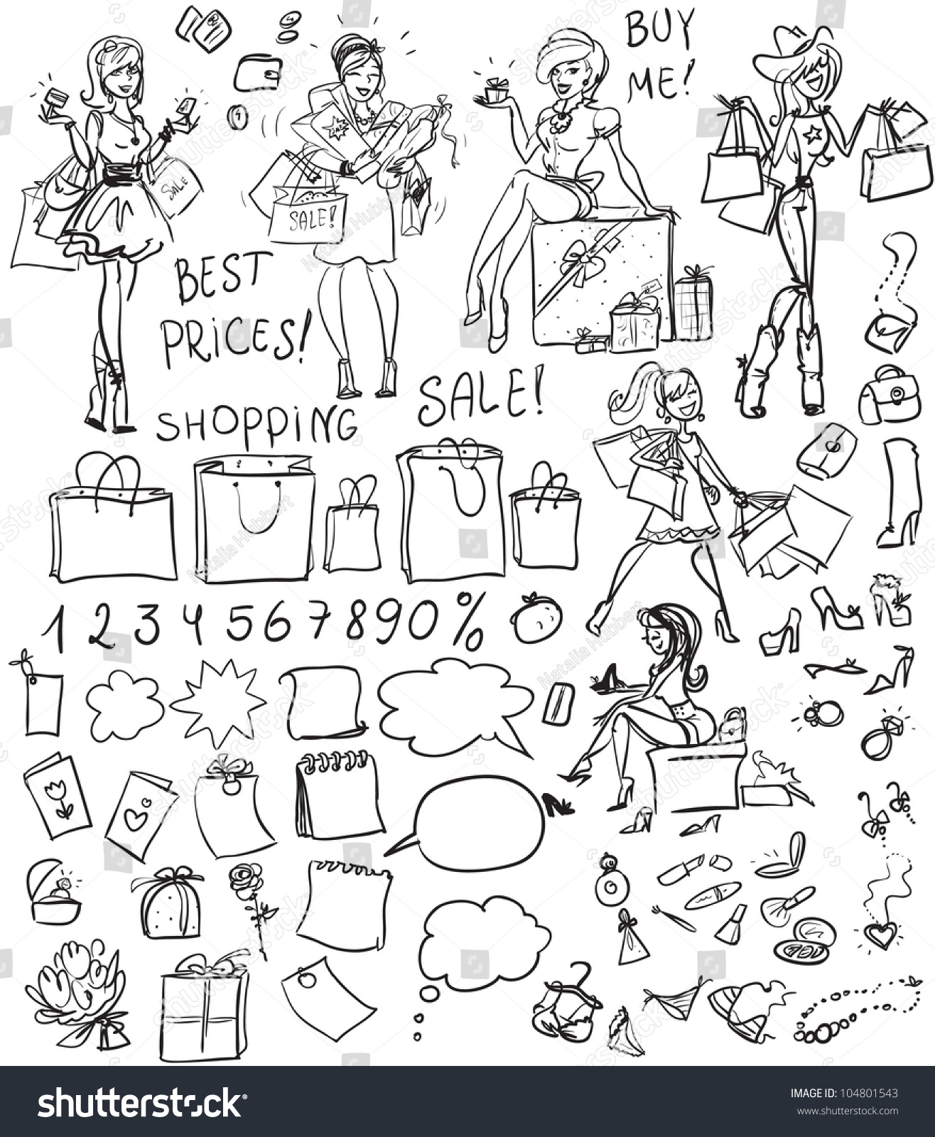 Shopping Doodles Set Stock Vector (Royalty Free) 104801543