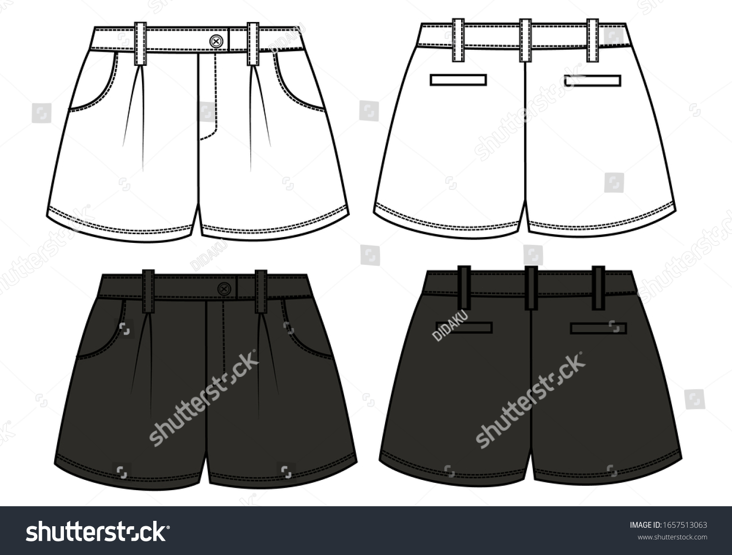 Short Pants Flat Sketch Template Stock Vector (Royalty Free) 1657513063