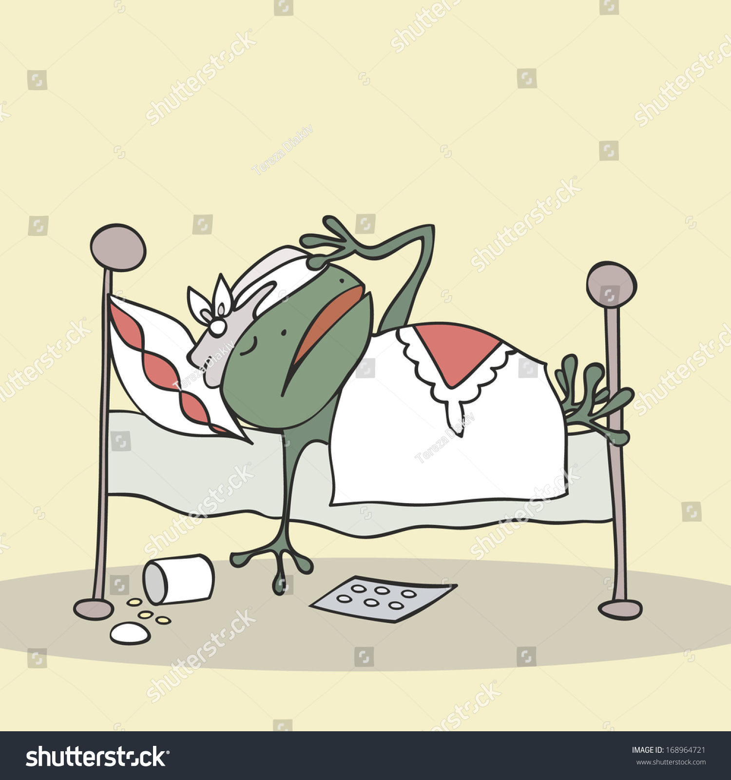 Sick Frog On Bed Vector Drawing Stock Vector (Royalty Free) 168964721