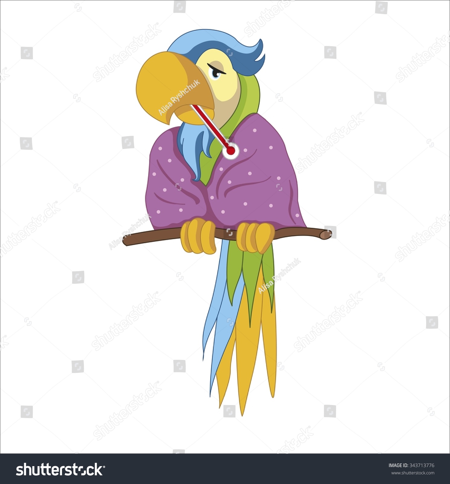 Sick Parrot Cartoon: เวกเตอร์สต็อก (ปลอดค่าลิขสิทธิ์) 343713776