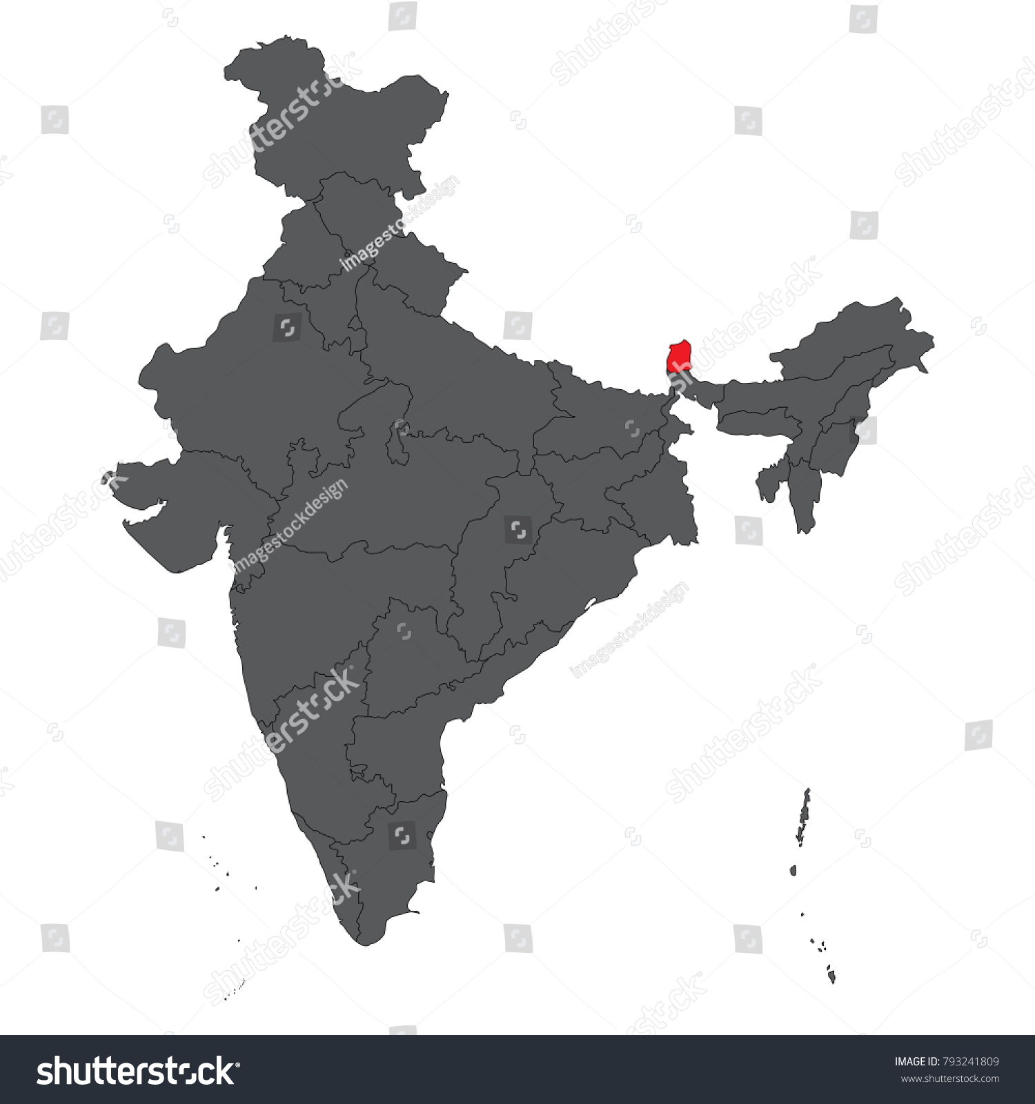 Sikkim Red On Gray India Map: vetor stock (livre de direitos) 793241809 ...